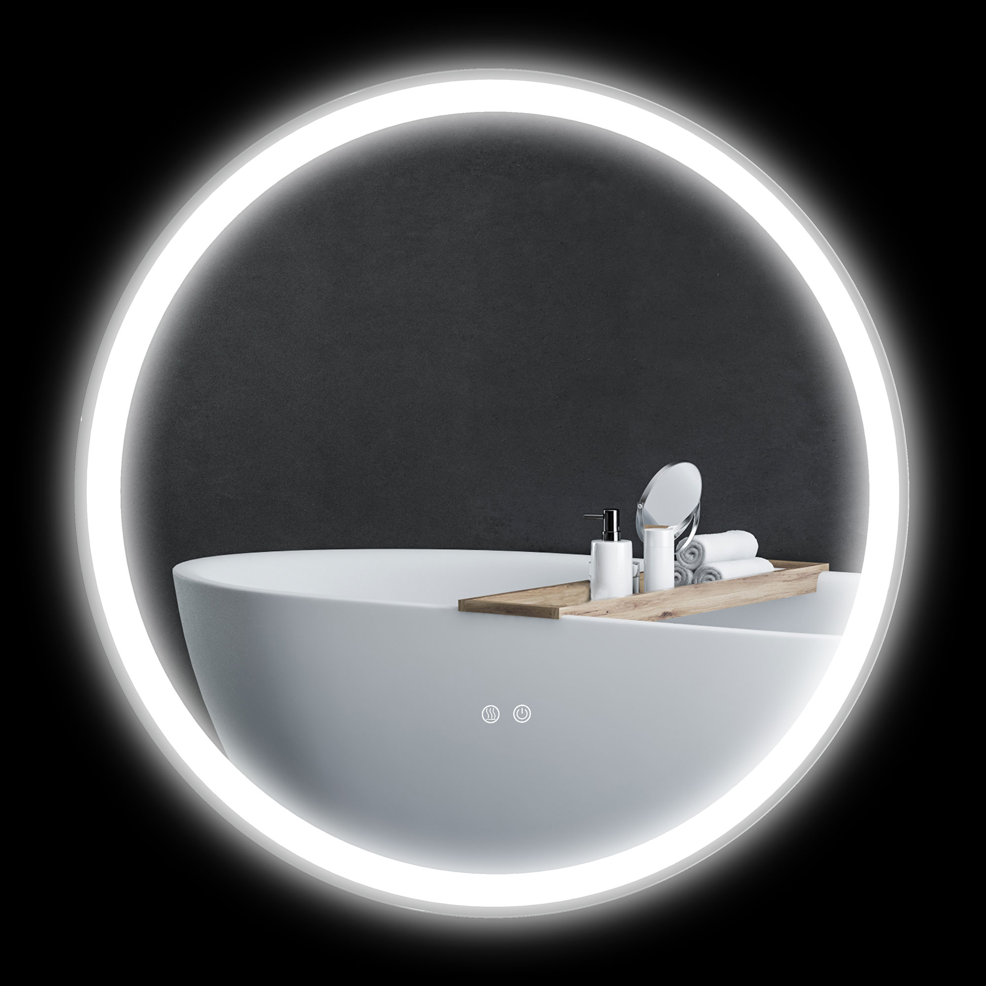 Miroir rond lumineux LED de salle de bain Ø 80 cm mural avec éclairage ...