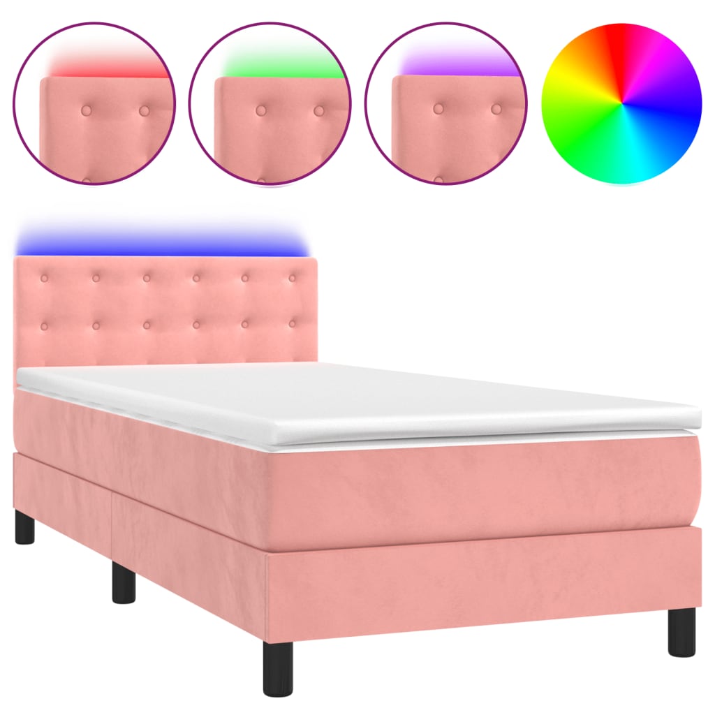 Lit boxspring avec matelas en velours rose et LED 90x200 cm - COMFORTXL ...