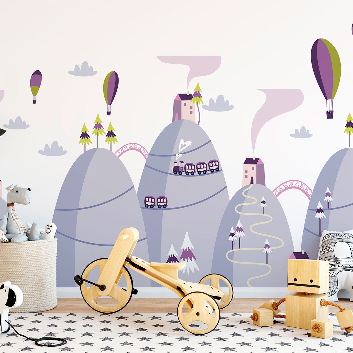 Vinilo niño escandinavo de montaña globos de aire caliente gratis en el ...