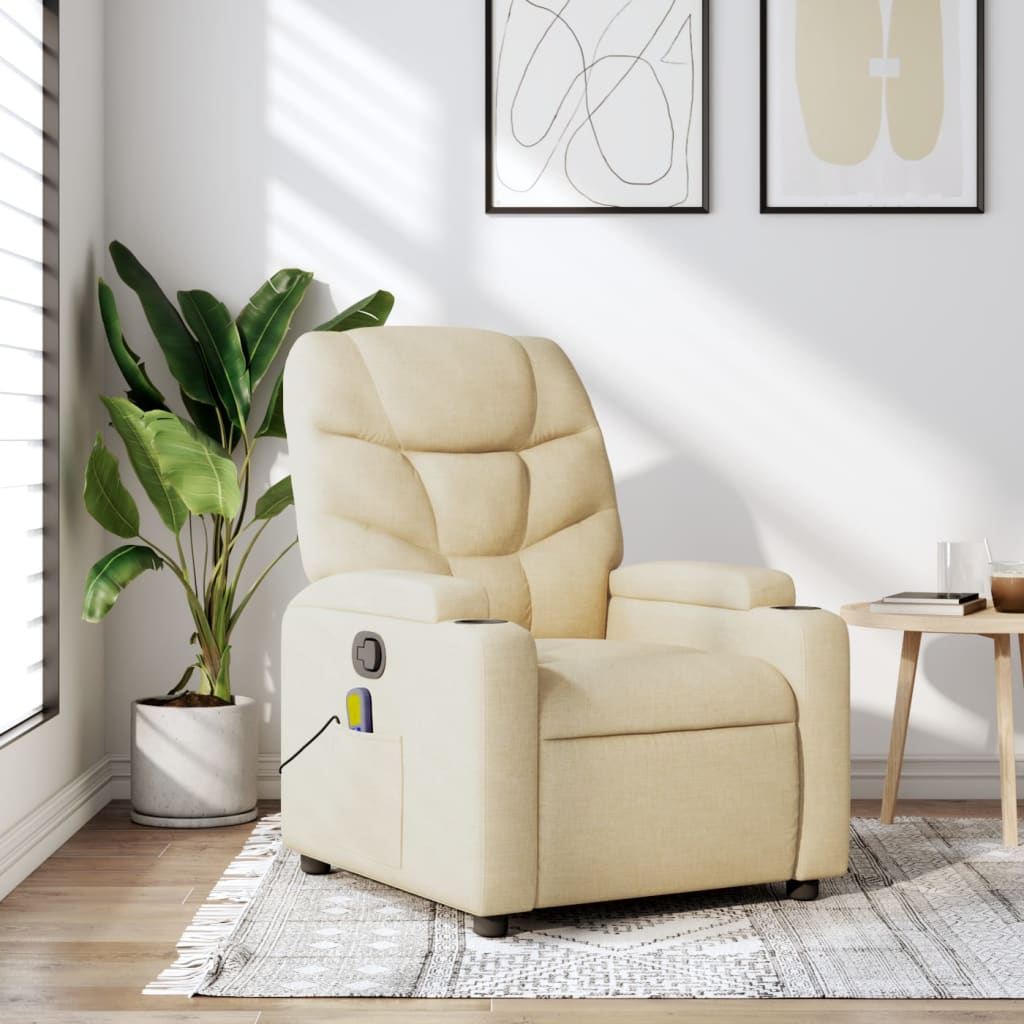 Sillón reclinable de masaje tapizado en tela color crema vidaXL | Leroy ...