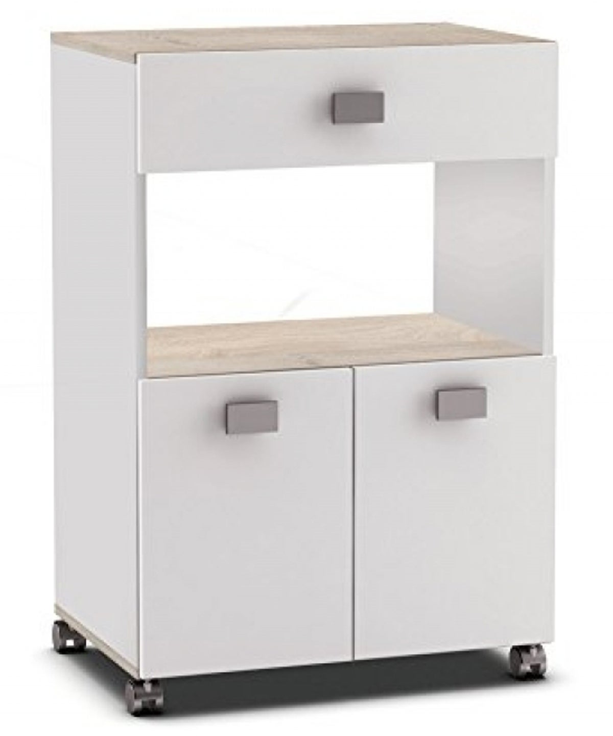 Meuble de cuisine / Desserte pour micro-ondes en Acacia/blanc mat - 59 ...