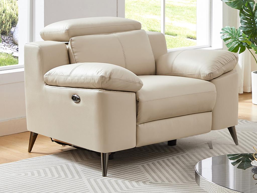 Fauteuil relax électrique en cuir beige MAROTI | Leroy Merlin
