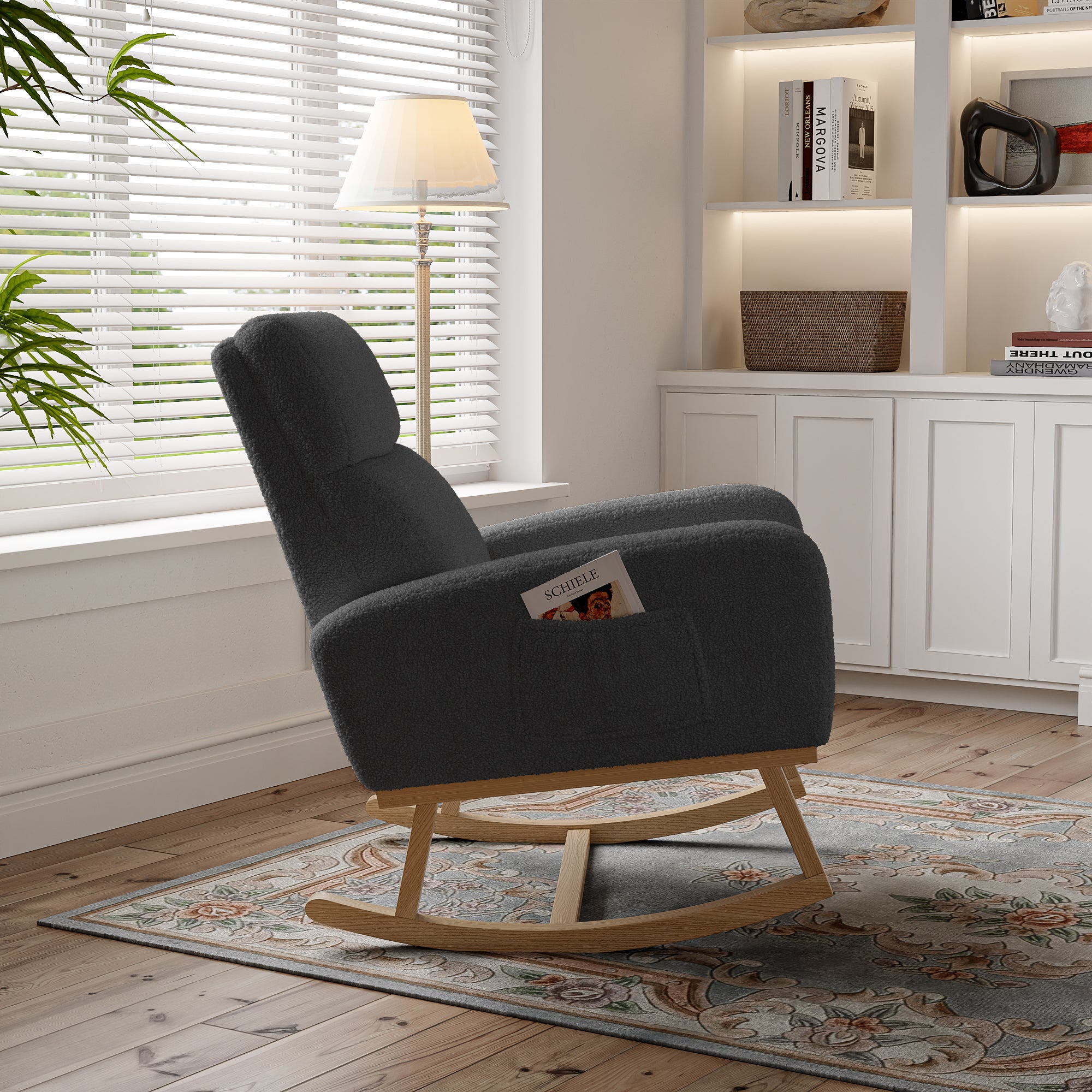 Chaise à Bascule Rocking Chair Gris Foncé, Fauteuil d’Allaitement avec ...