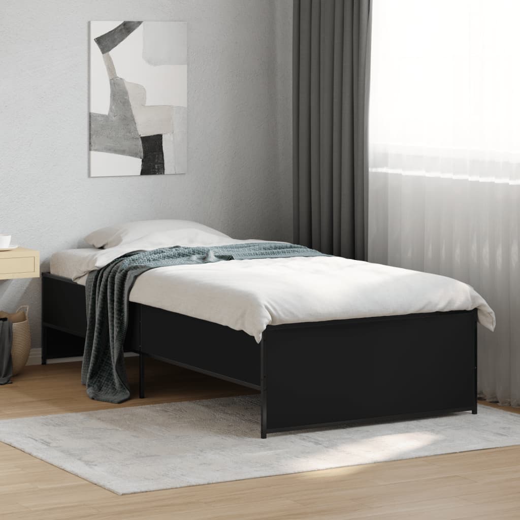 Estructura de cama negra 75x190 cm de madera contrachapada y metal ...