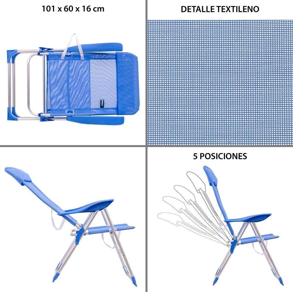 Sillón de playa plegable y reclinable de 5 posiciones de aluminio ...