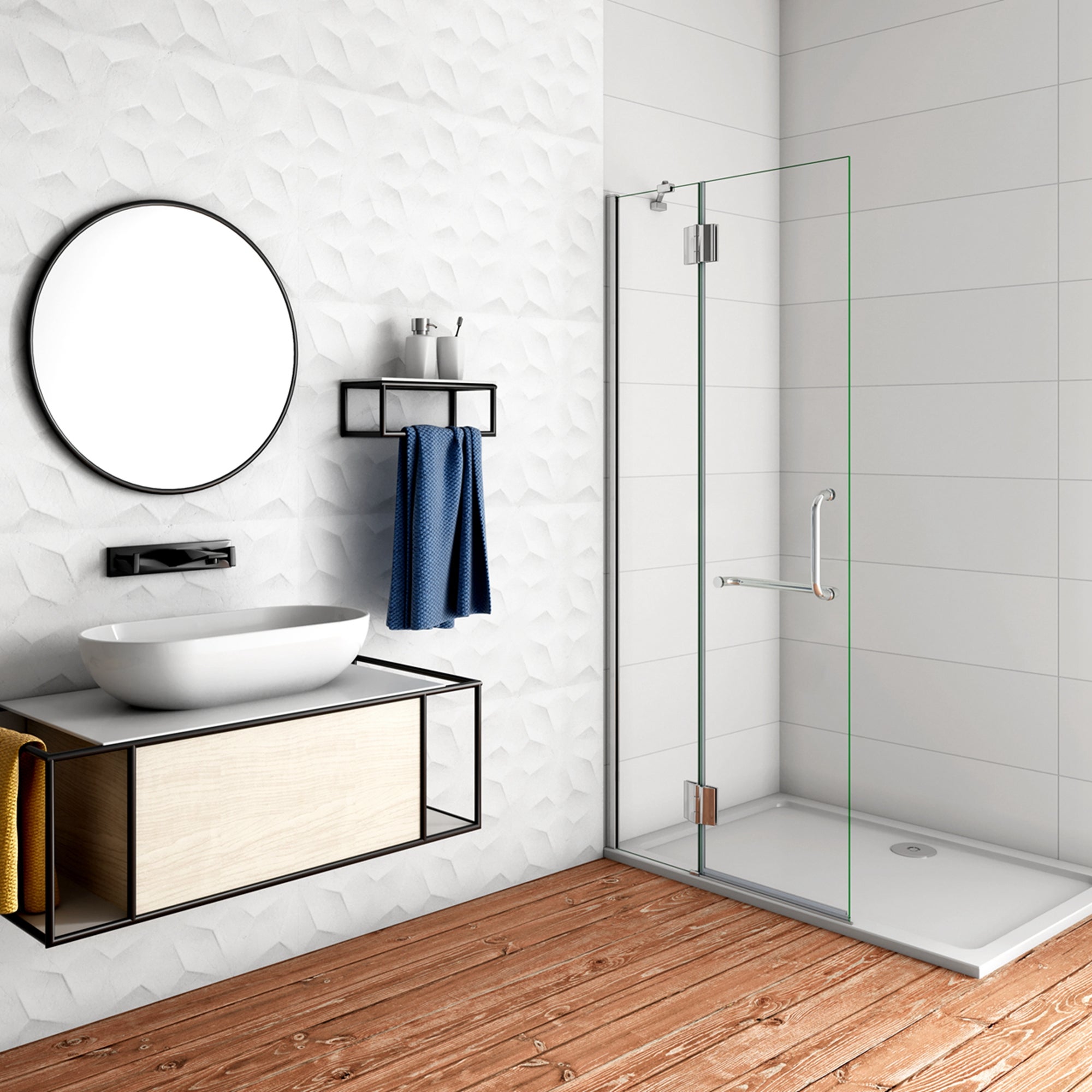 WALK IN Parete Doccia Paretina Fissa con Porta Movibile 76x190 cm in ...