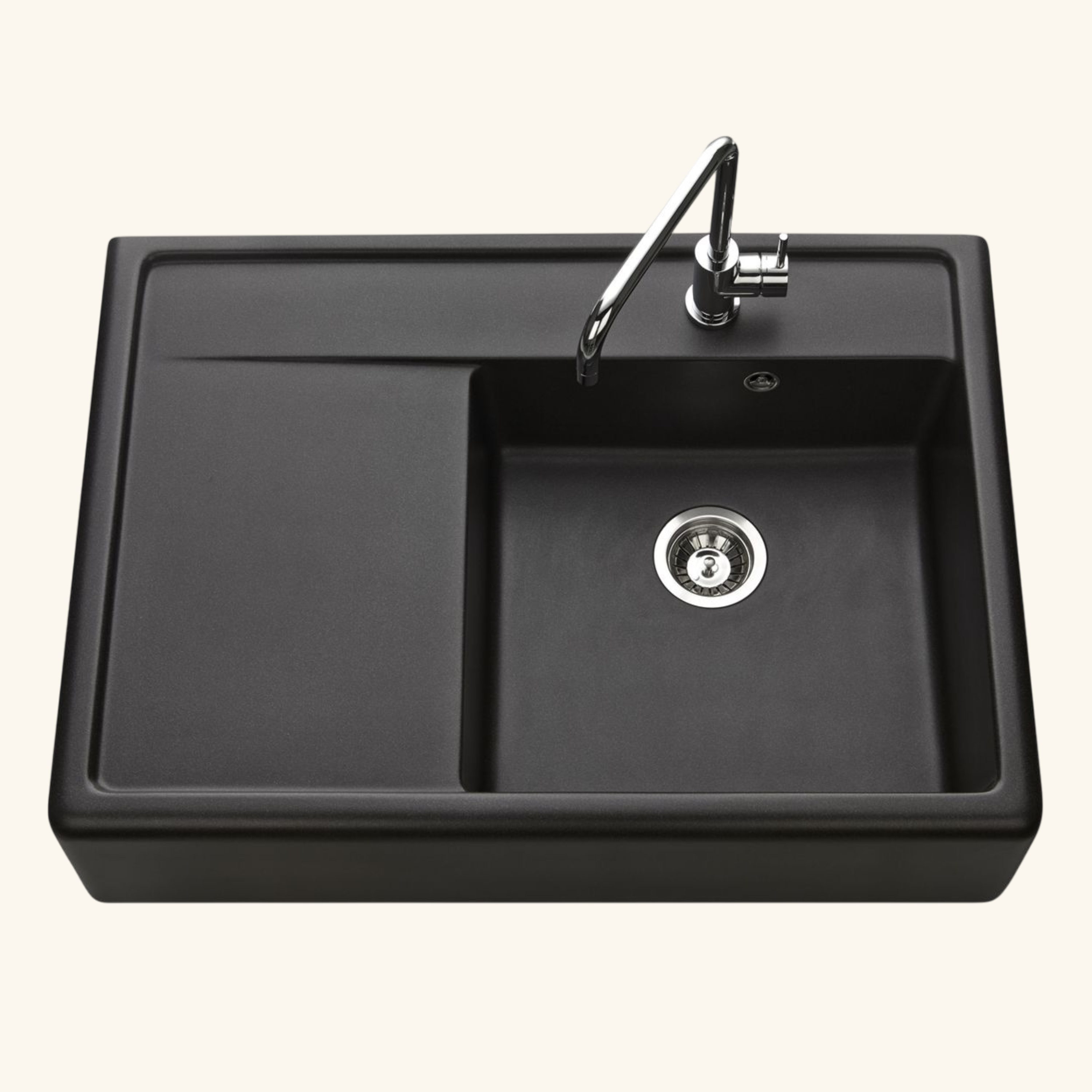 Évier timbre d'office granit noir Kümbad KIWI 1 grand bac 1 égouttoir ...