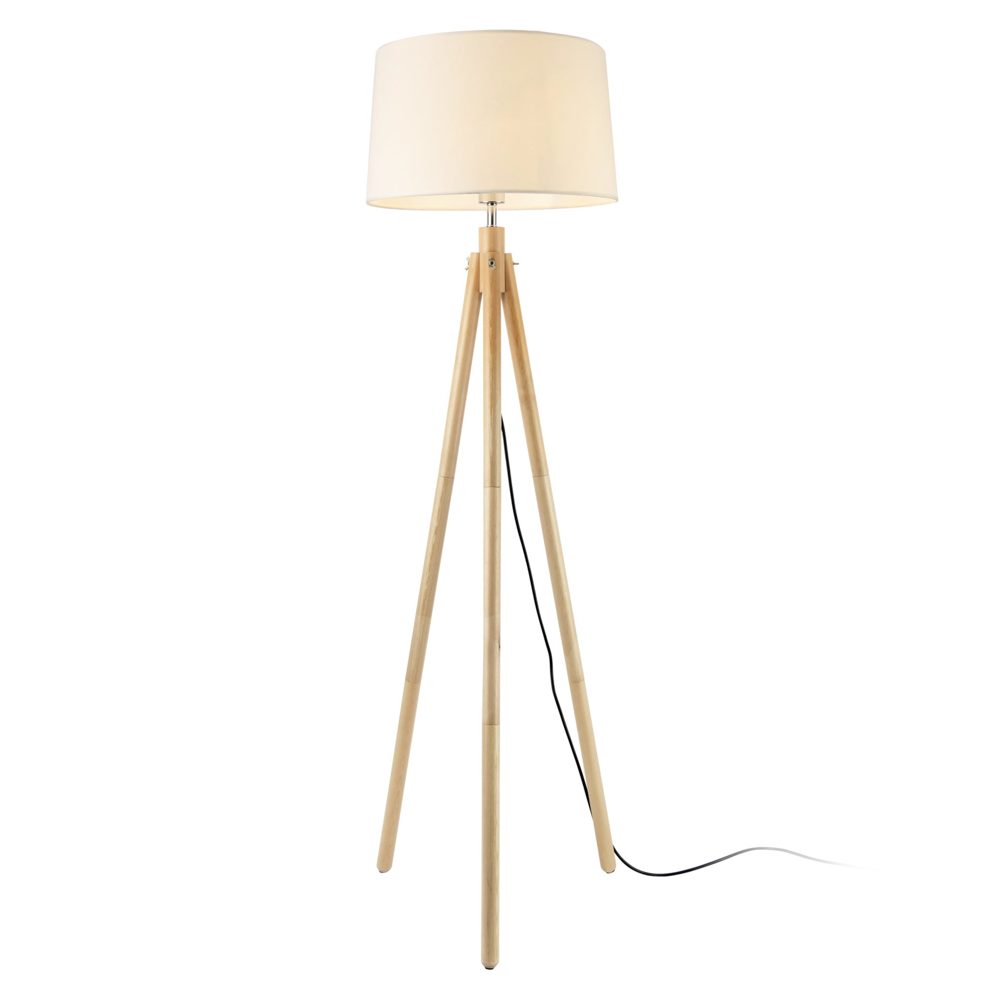 [lux.pro] Lampadaire Lampe À Pied Avec Abat-jour Bois Métal Tissu Effet ...
