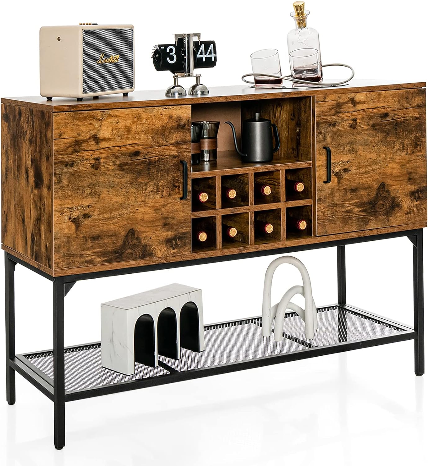 Buffet Cuisine 120x40x85cm avec Casier à Vin 8 Bouteilles-Cadre et ...