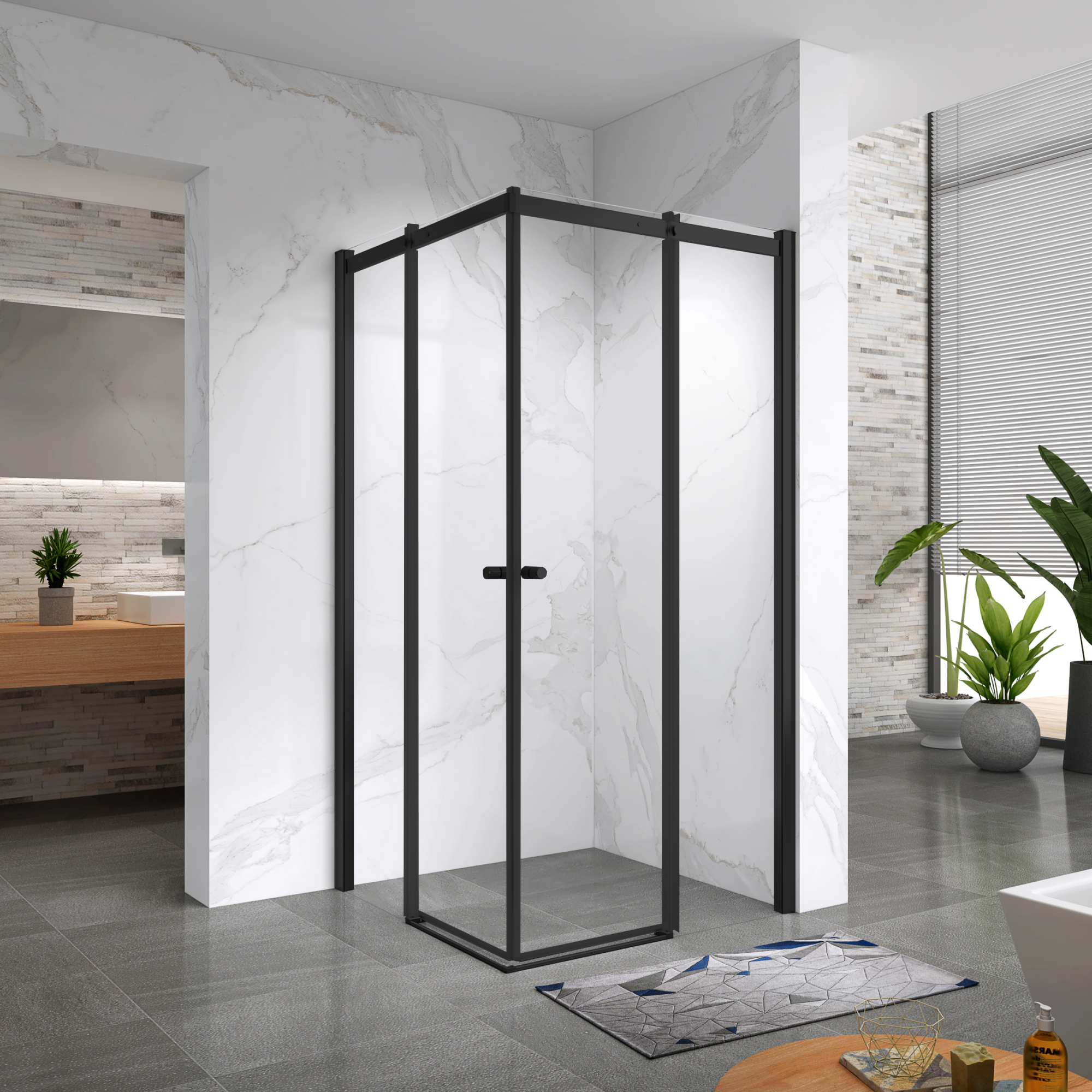 Mampara de Ducha Kaylee 140x140x195 cm con Puertas Correderas, Perfiles ...