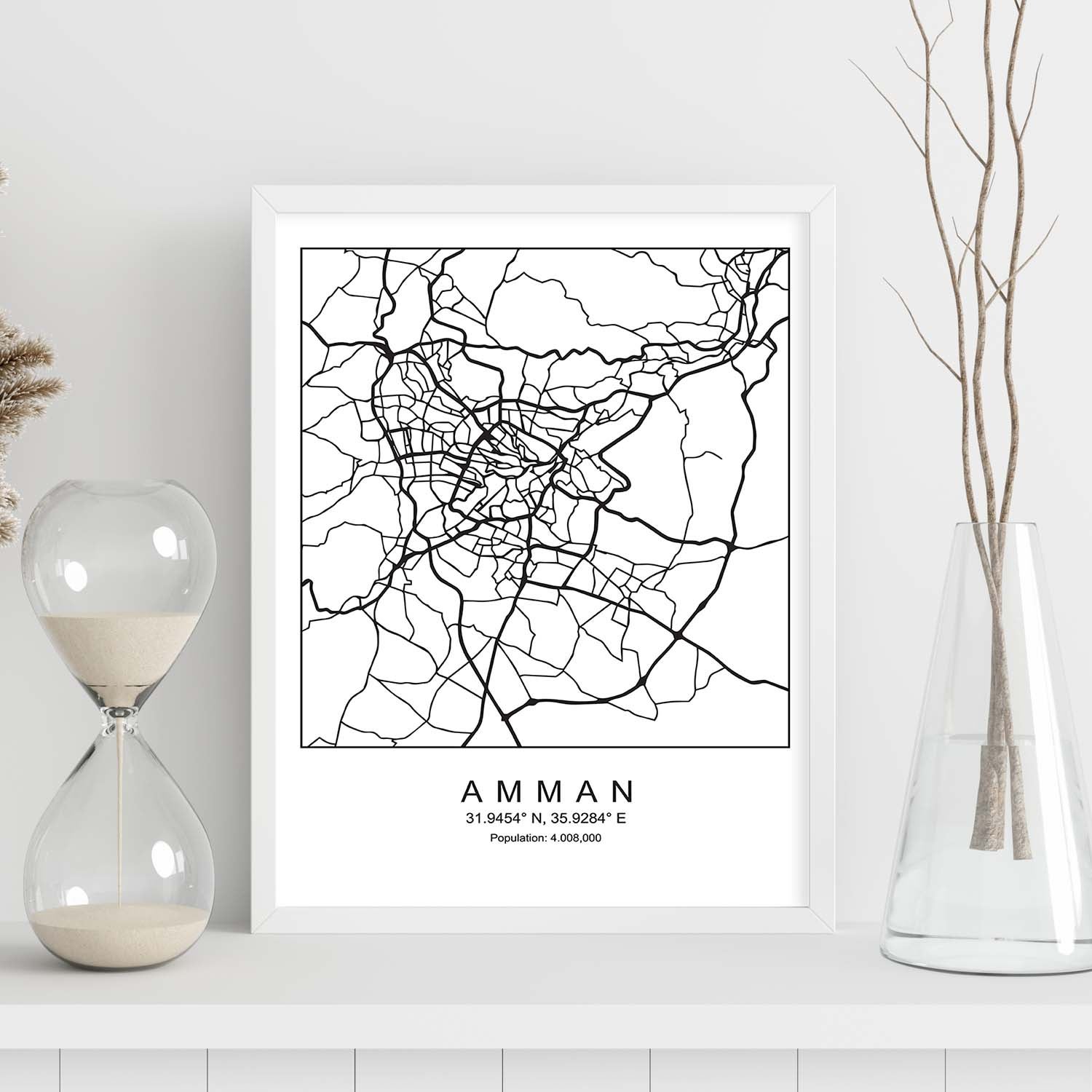 Carte Du Style Nordique Amman City En Noir Et Blanc. A4 Sans Cadre ...