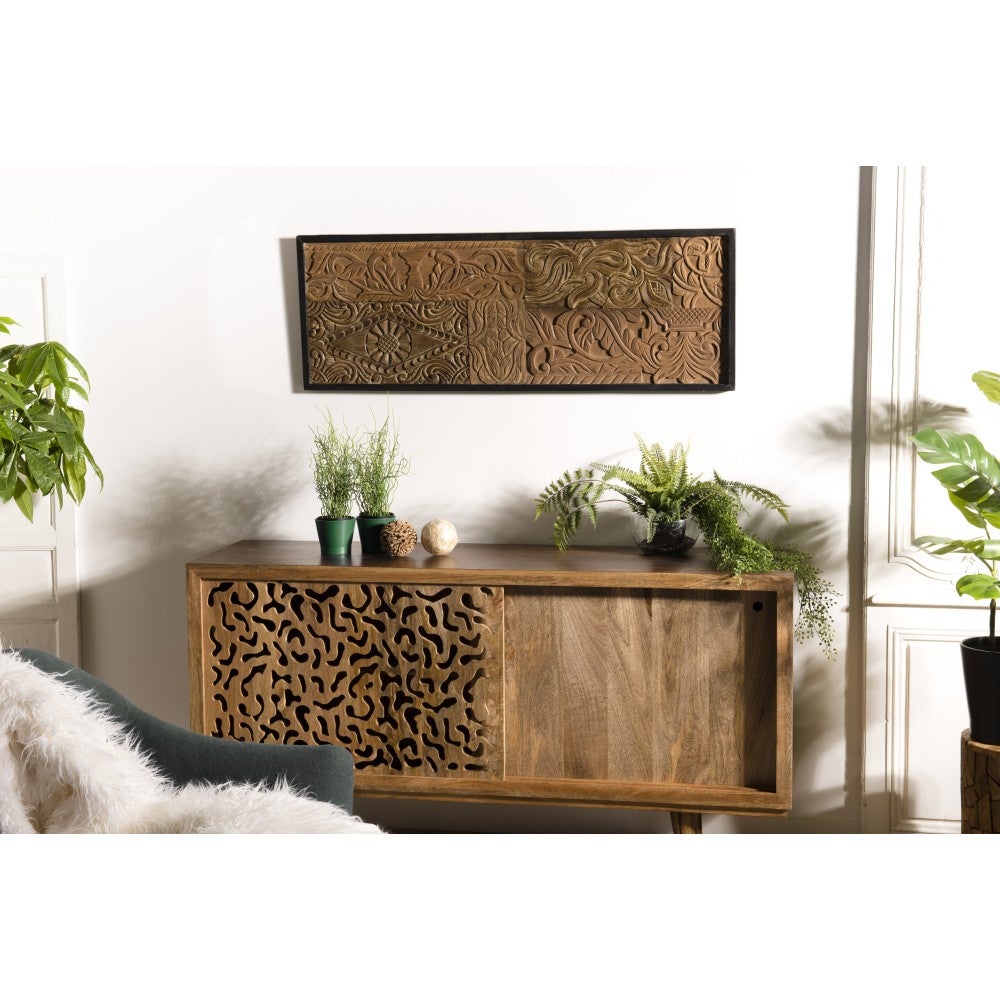 SAM - Décoration murale rectangulaire bois Teck recyclé motif graphique ...