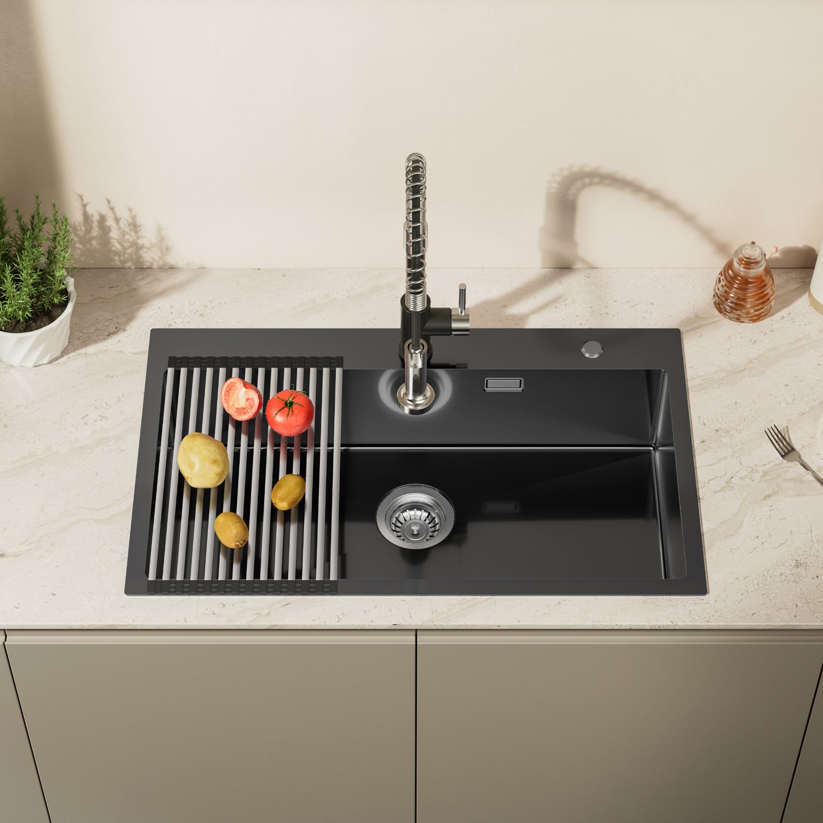 Auralum MAX Évier de Cuisine 1 Bac,Evier Cuisine 75 x 45 cm,Évier Inox ...