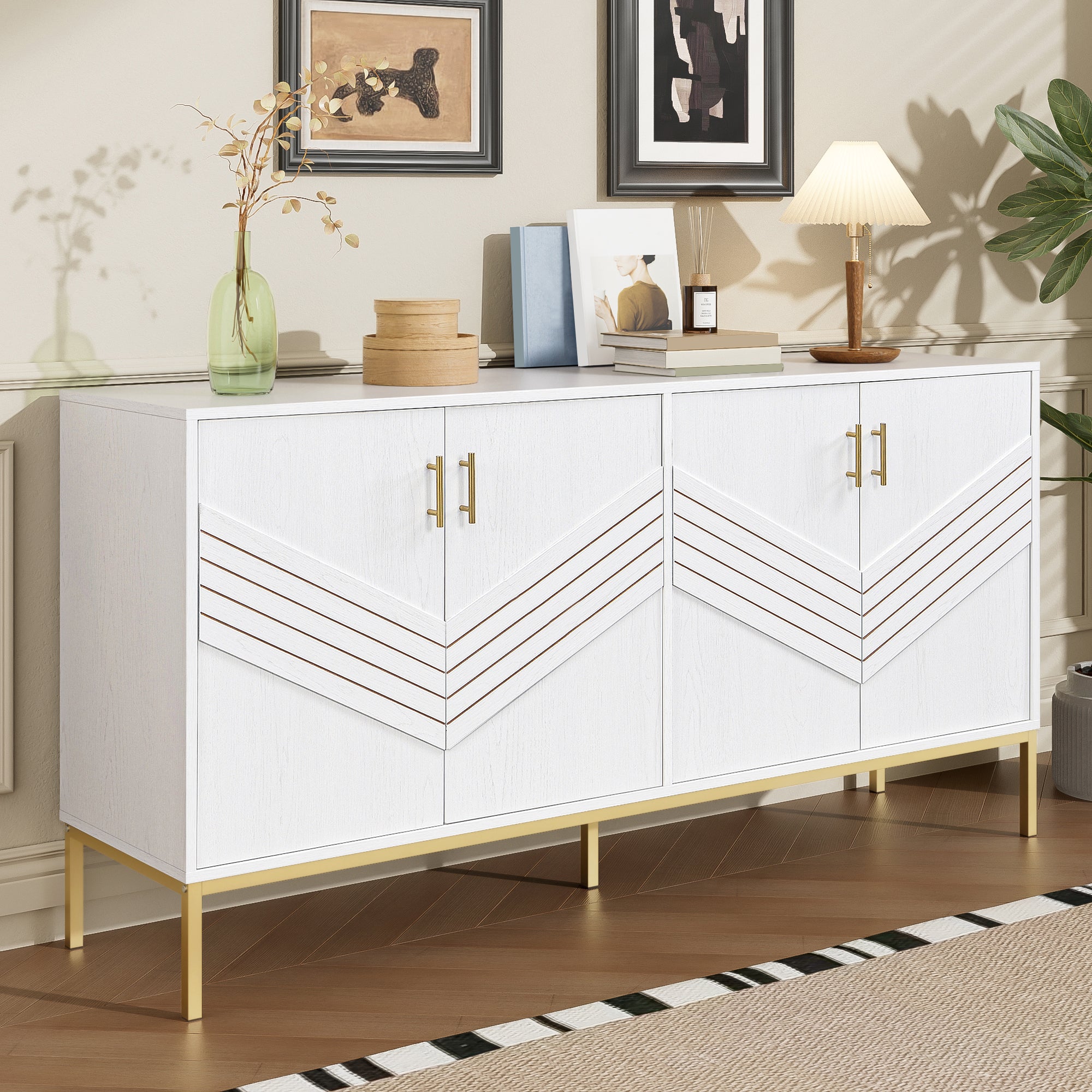 Buffet moderno 160x40x80,5 cm - con 4 puertas - MDF - blanco | Leroy Merlin