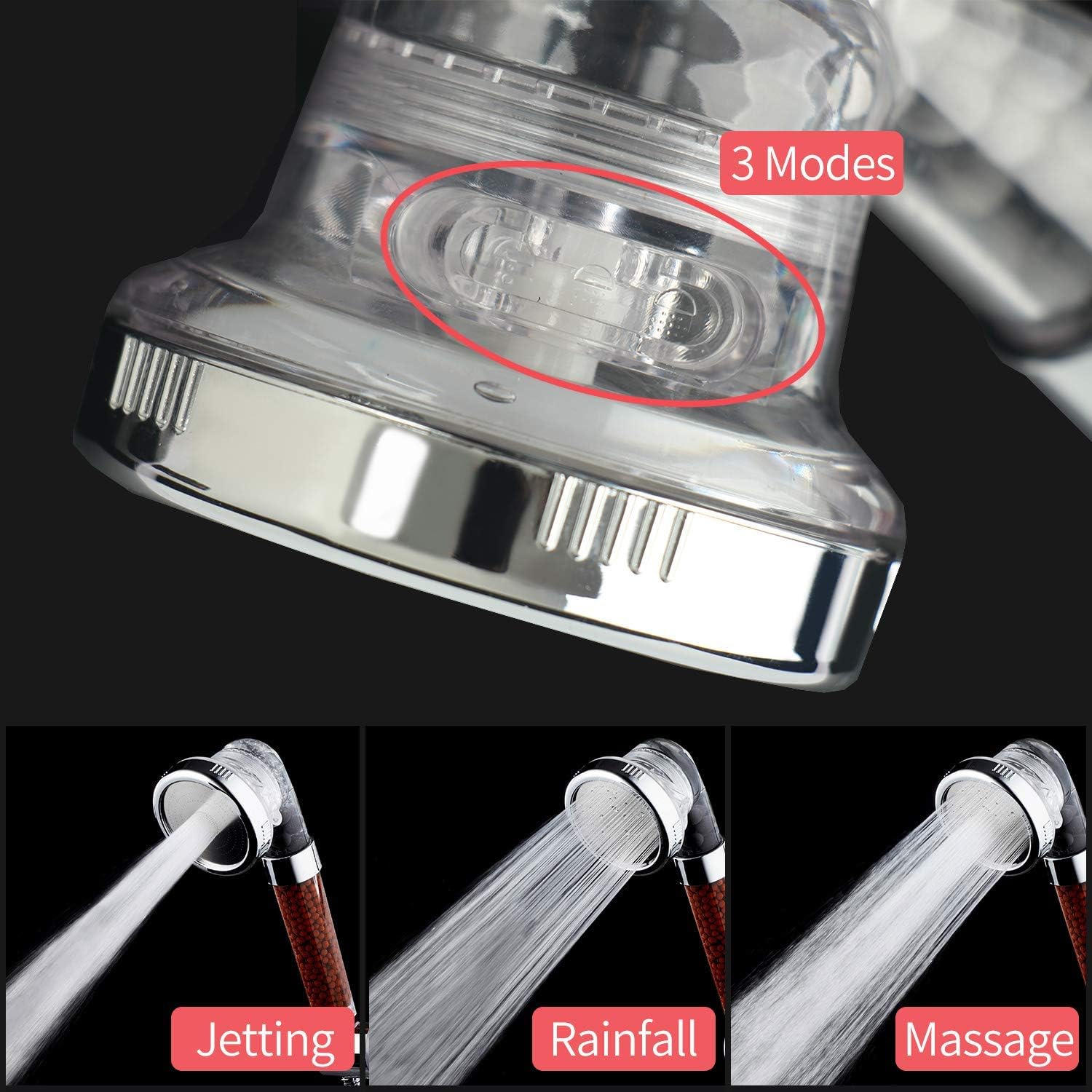 Pommeau de douche à jet puissant avec filtre à billes, pression accrue ...