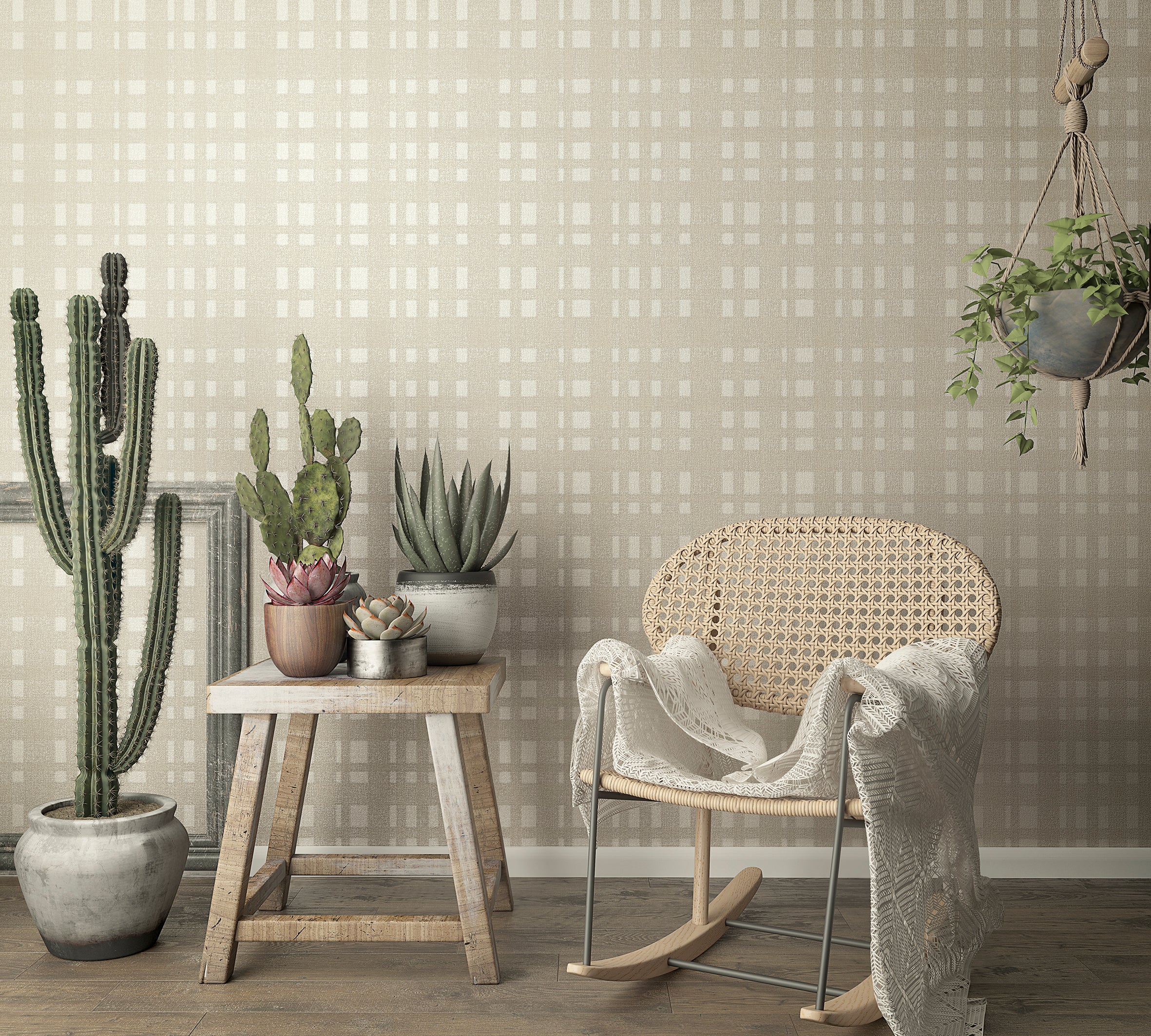 Marburg Papier peint intissé géométrique effet vichy beige 10m x 0,53m ...