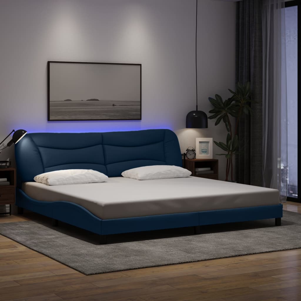 Estructura de cama con LED sin colchón tela azul 200x200 cm | Leroy Merlin