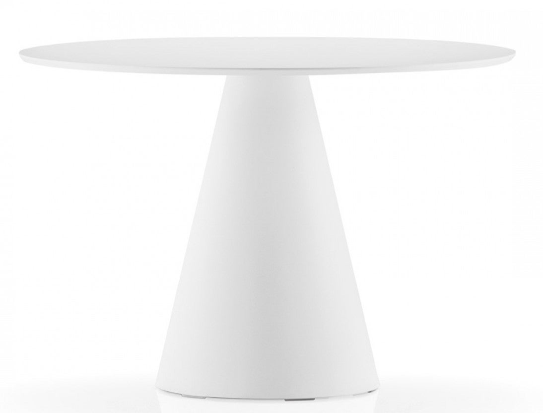 Table à manger ronde blanche polyéthylène et plateau bois blanc Kizola ...