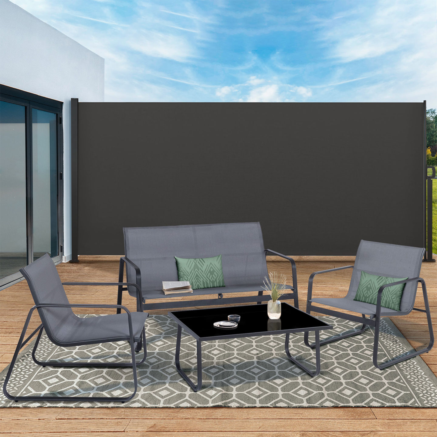 Paravent extérieur rétractable 200 x 500 cm gris anthracite store ...