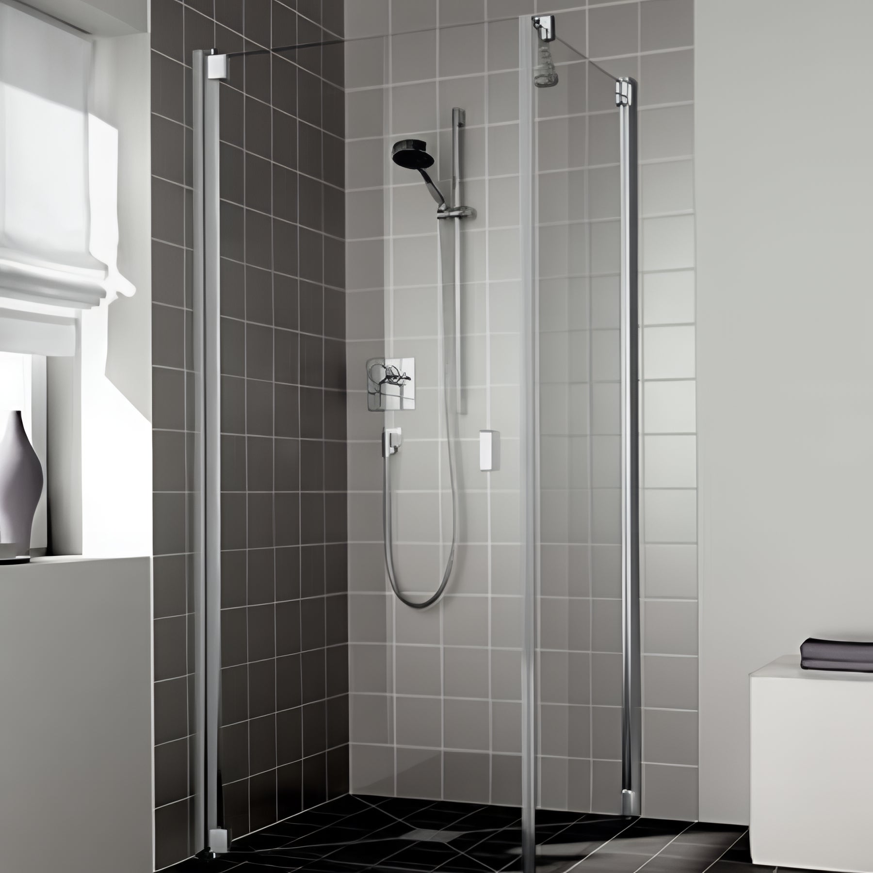 Pared de ducha giratoria anchura 93cm altura 200 cm perfil plata pulido ...