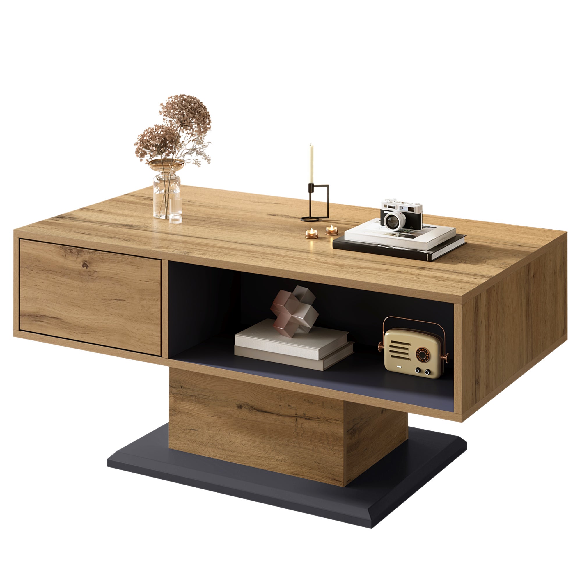 Table Basse Moderne | Rangement Double Face + Grande Étagère ...