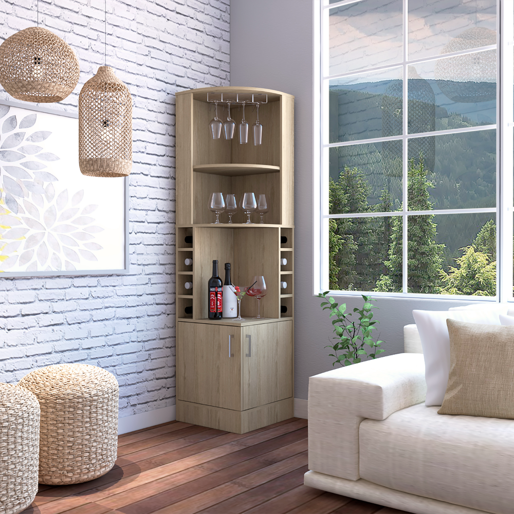 Meuble bar d'angle Kava Beijing avec porte-bouteilles , 180.6 cm X 46.9 cm X 46.9 cm , Beige ...