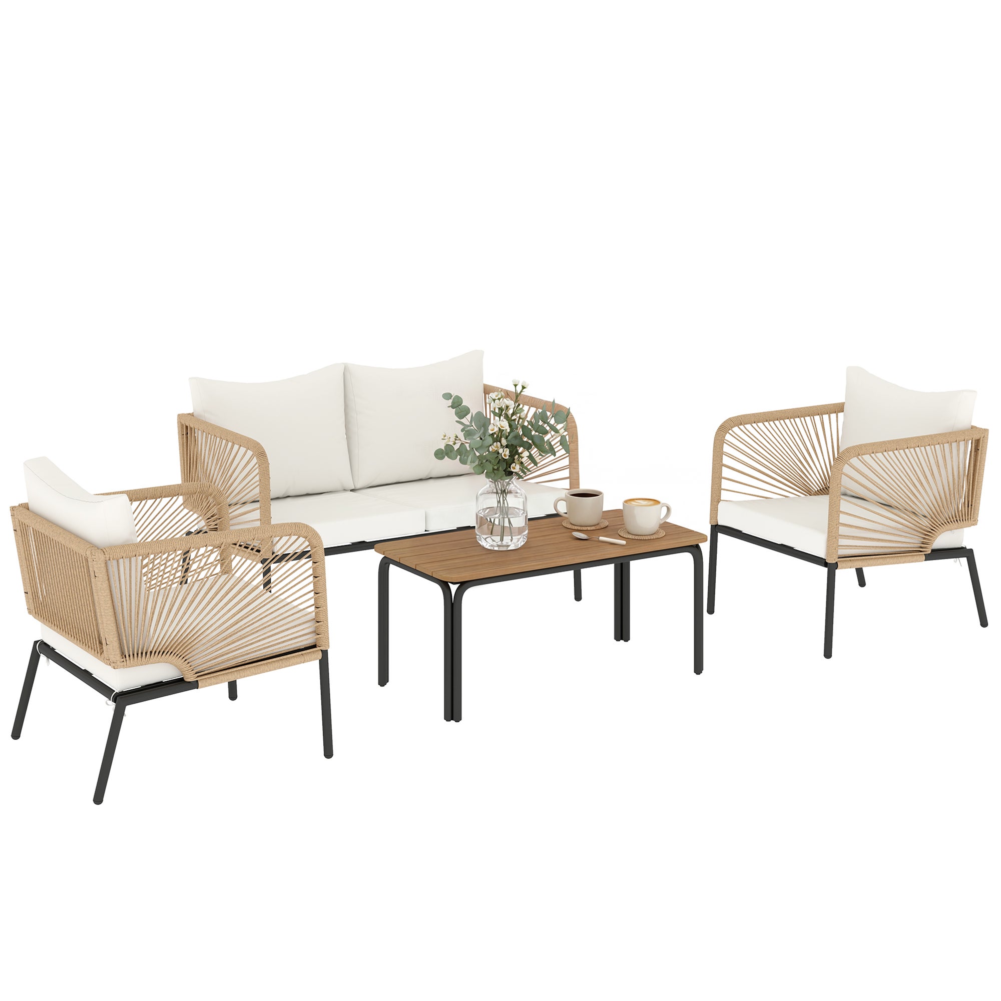Conjunto de muebles de jardín para 4 personas, salón de jardín con sofá ...