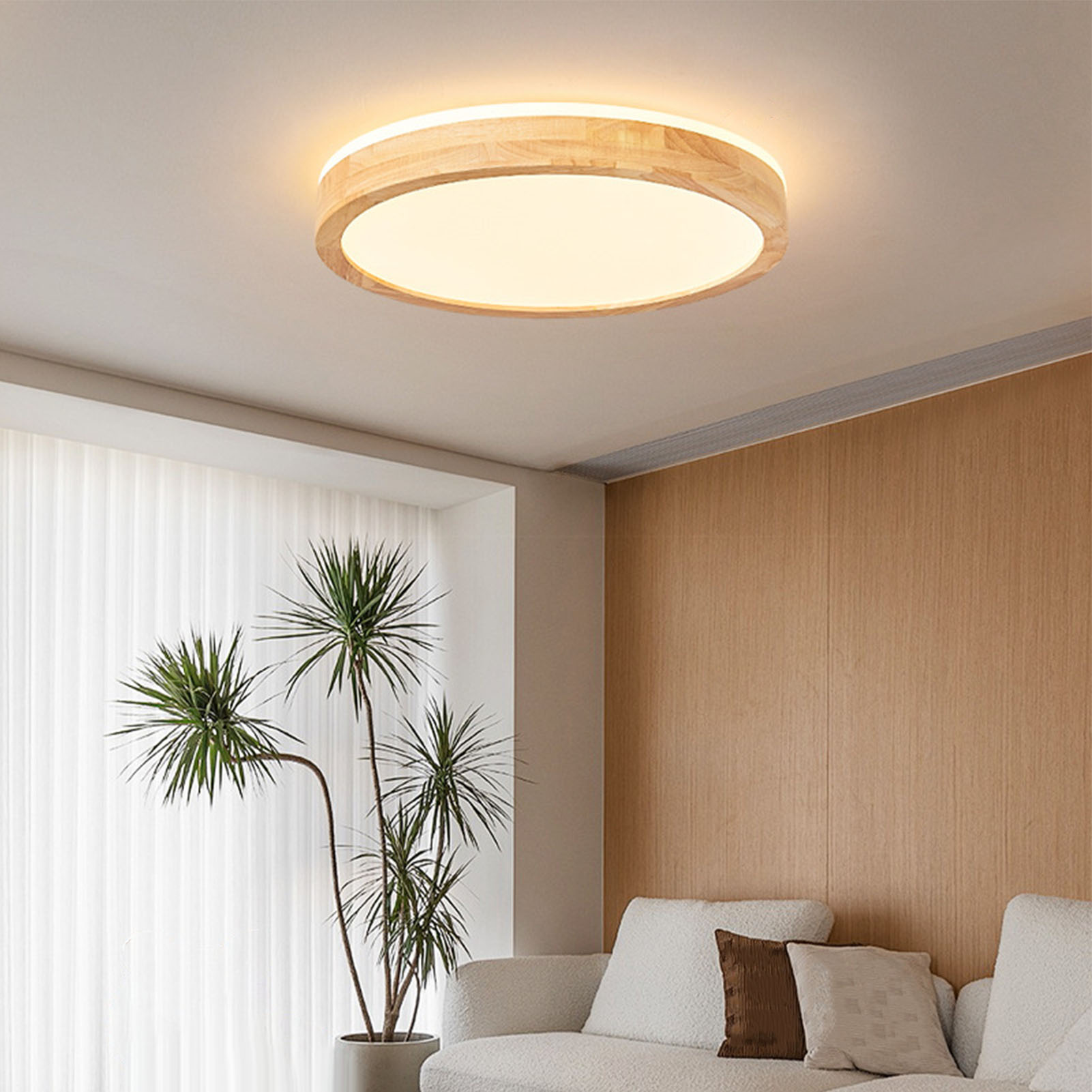Plafonnier LED rond en bois 3000K à 6500K dimmable, montage encastré ...