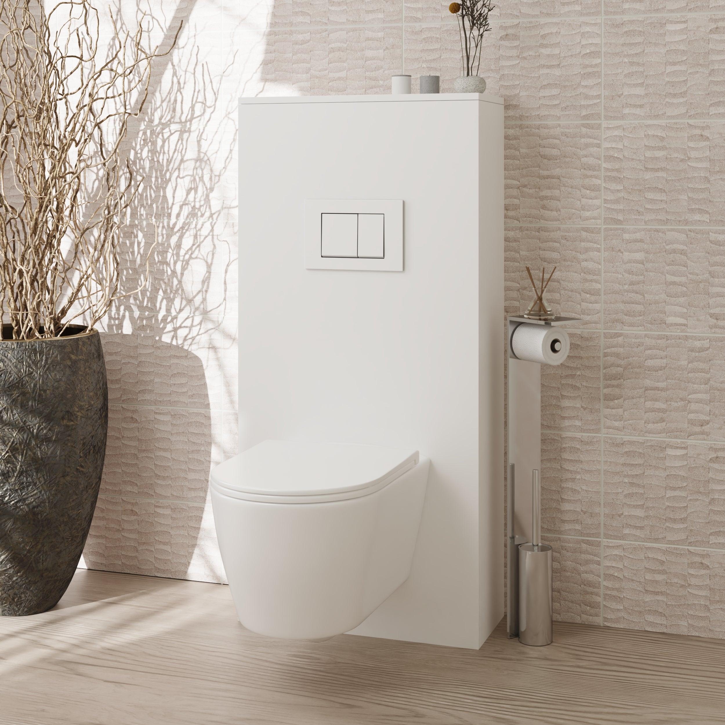 PACK WC SUSPENDU + CHÂSSIS + BOÎTIER | TOILETTE BLANC MAT | BOUTON ...