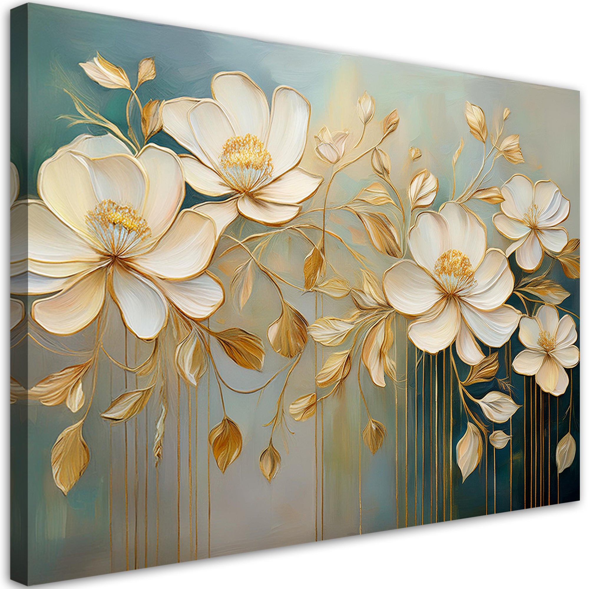 Tableau sur toile, Fleurs peintes en blanc 90x60 | Leroy Merlin