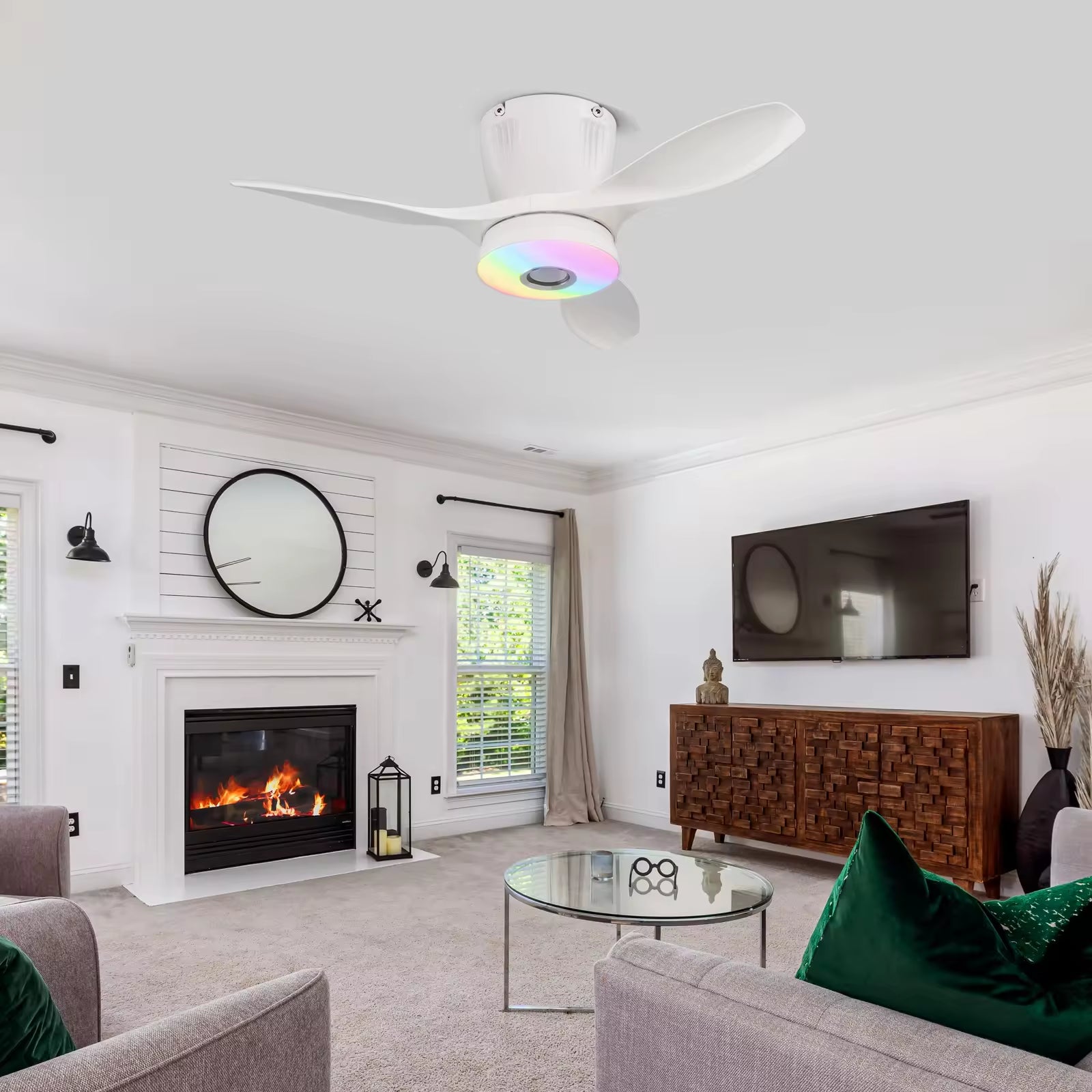 Lampe de ventilateur à prise intégrée, modèle Bluetooth RVB, lampe de ...