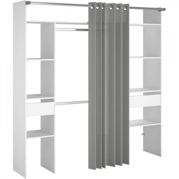 Kit dressing ARTIC avec rideau - Décor Blanc - 2 colonnes + 2 penderies ...