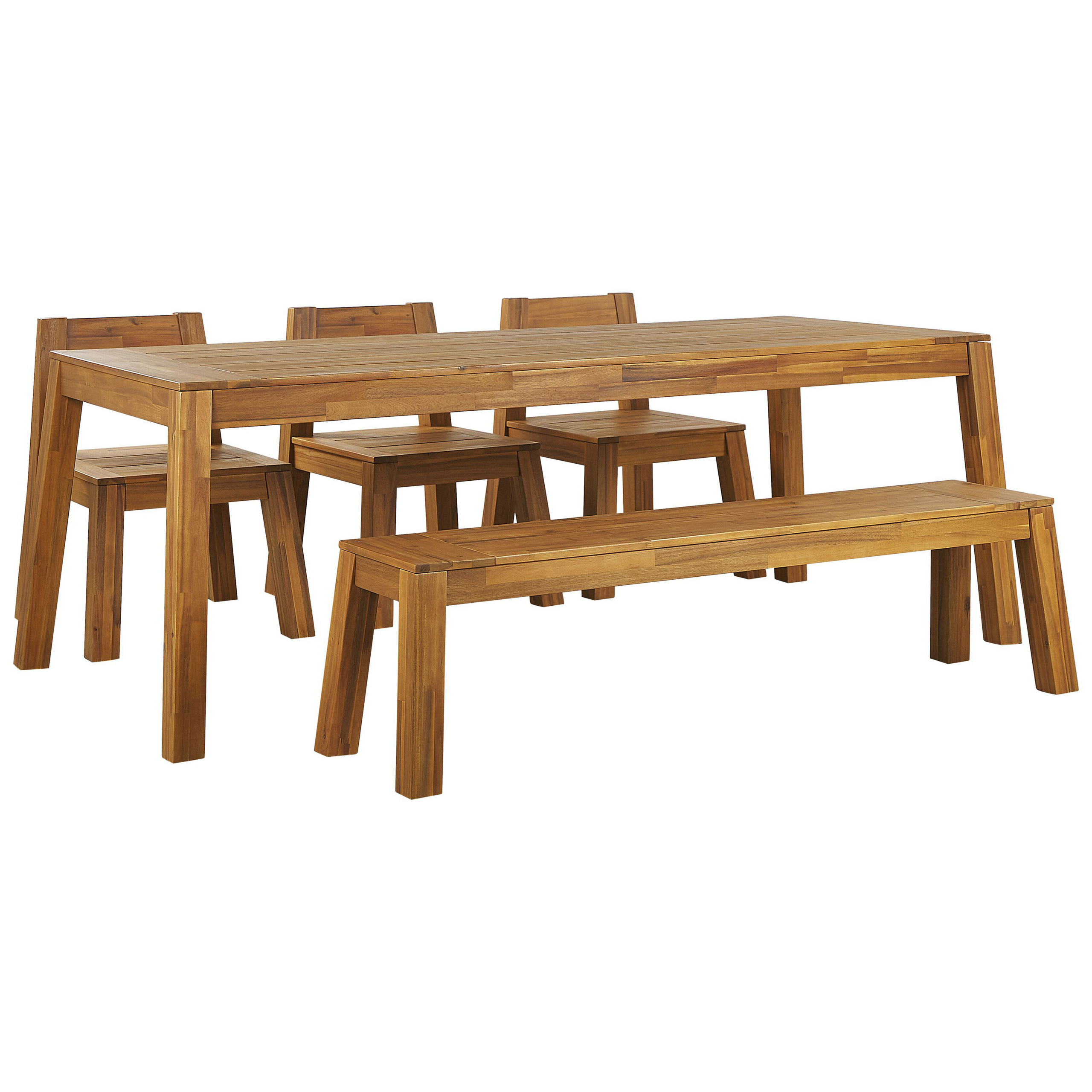 Tables avec chaises et banc LIVORNO Acacia 225x105x77 cm Bois clair ...