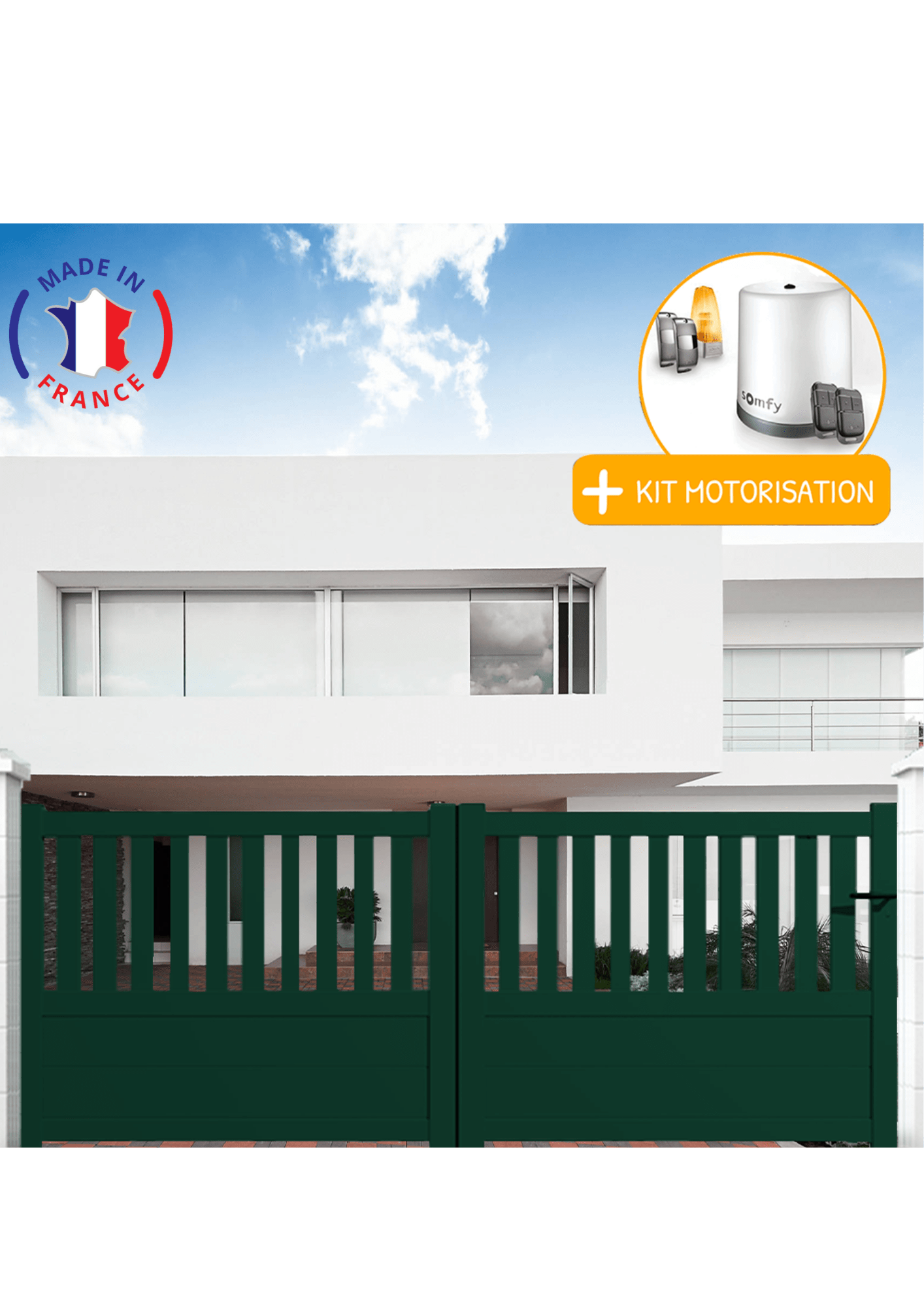 Portail aluminium coulissant semi-ajouré en kit + Motorisation dimensions L.4000 (entre piliers ...