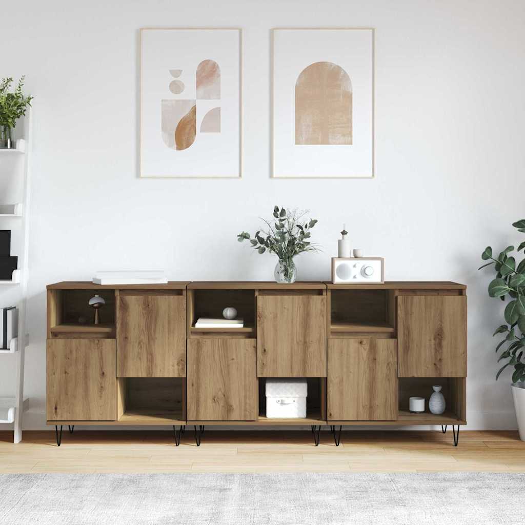 Maison Exclusive - Aparador 3 pcs Roble artesanal 60 x 35 x 70 cm ...