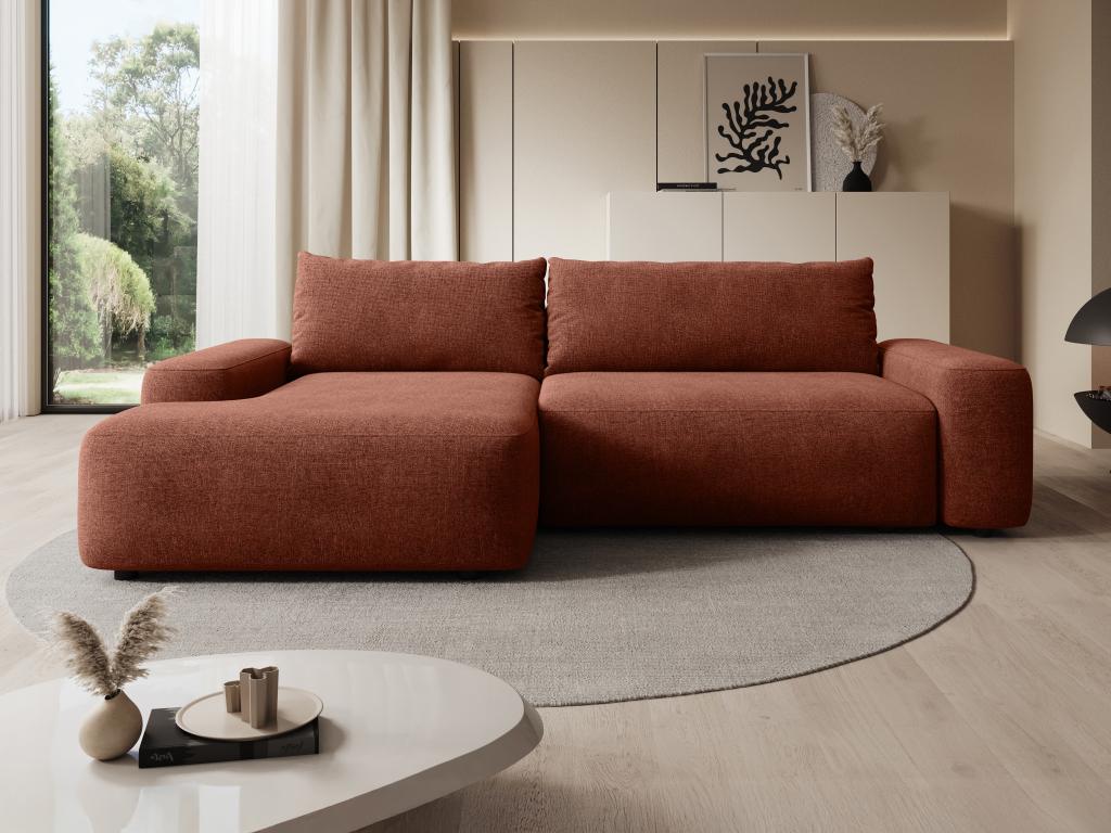 Canapé d'angle gauche convertible en tissu texturé terracotta DAVISO ...