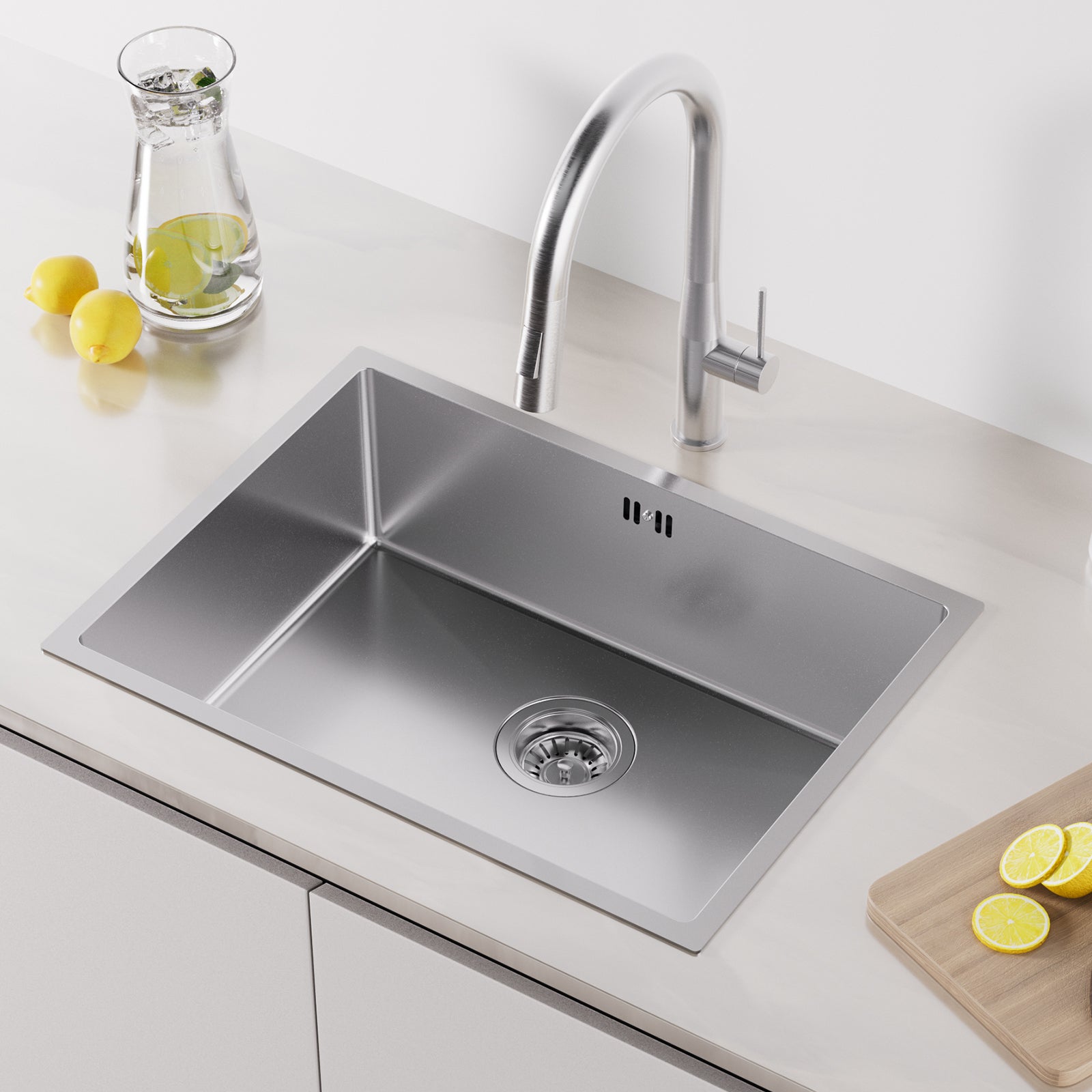 Auralum MAX Fregadero de cocina de un seno 60 × 44 cm - Fregadero de ...