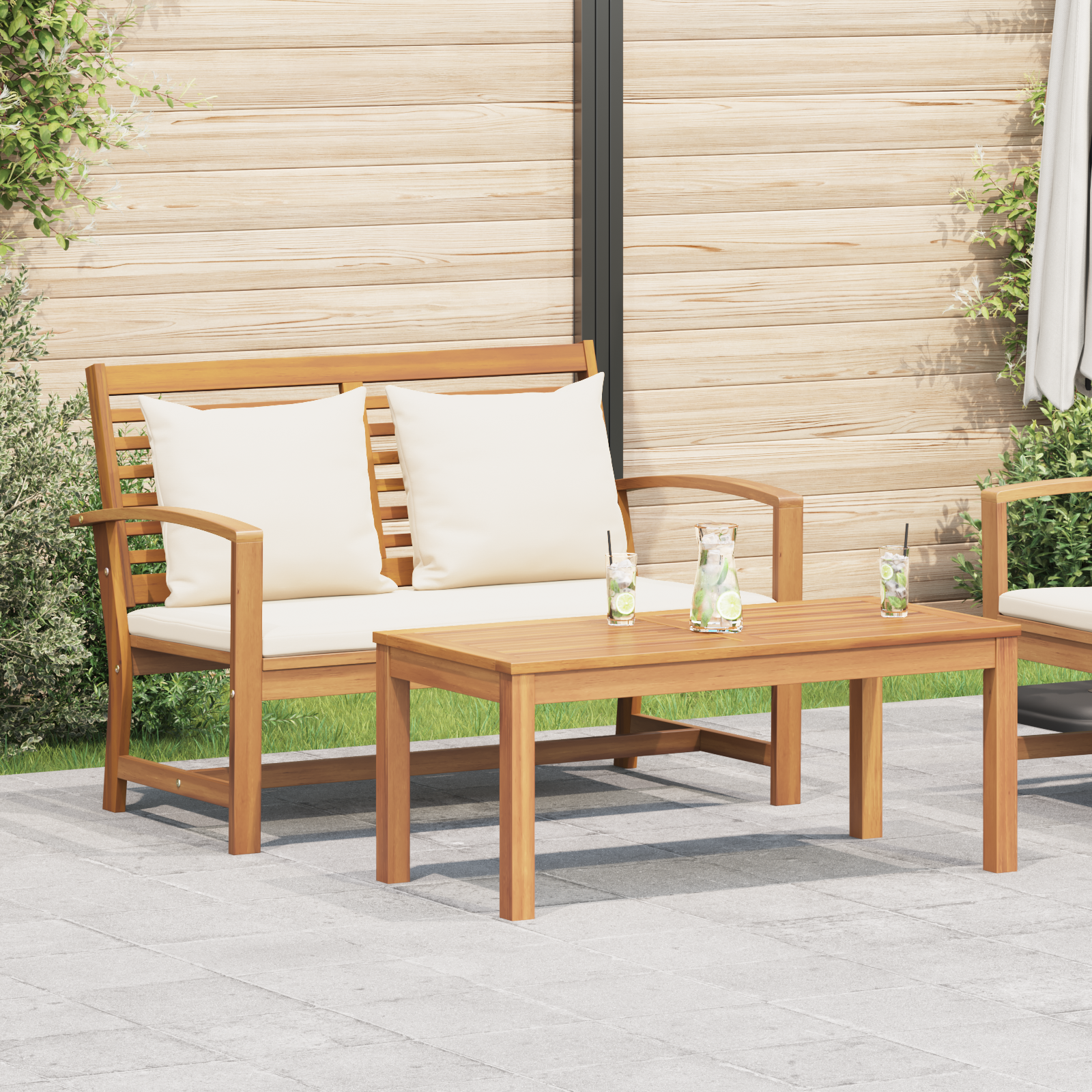 Banc avec coussin 2 pcs Marron et Crème Bois de teck massif vidaXL ...