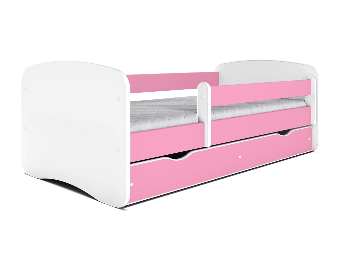 Lit enfant rose avec sommiers et barrière de sécurité amovible Drimy ...
