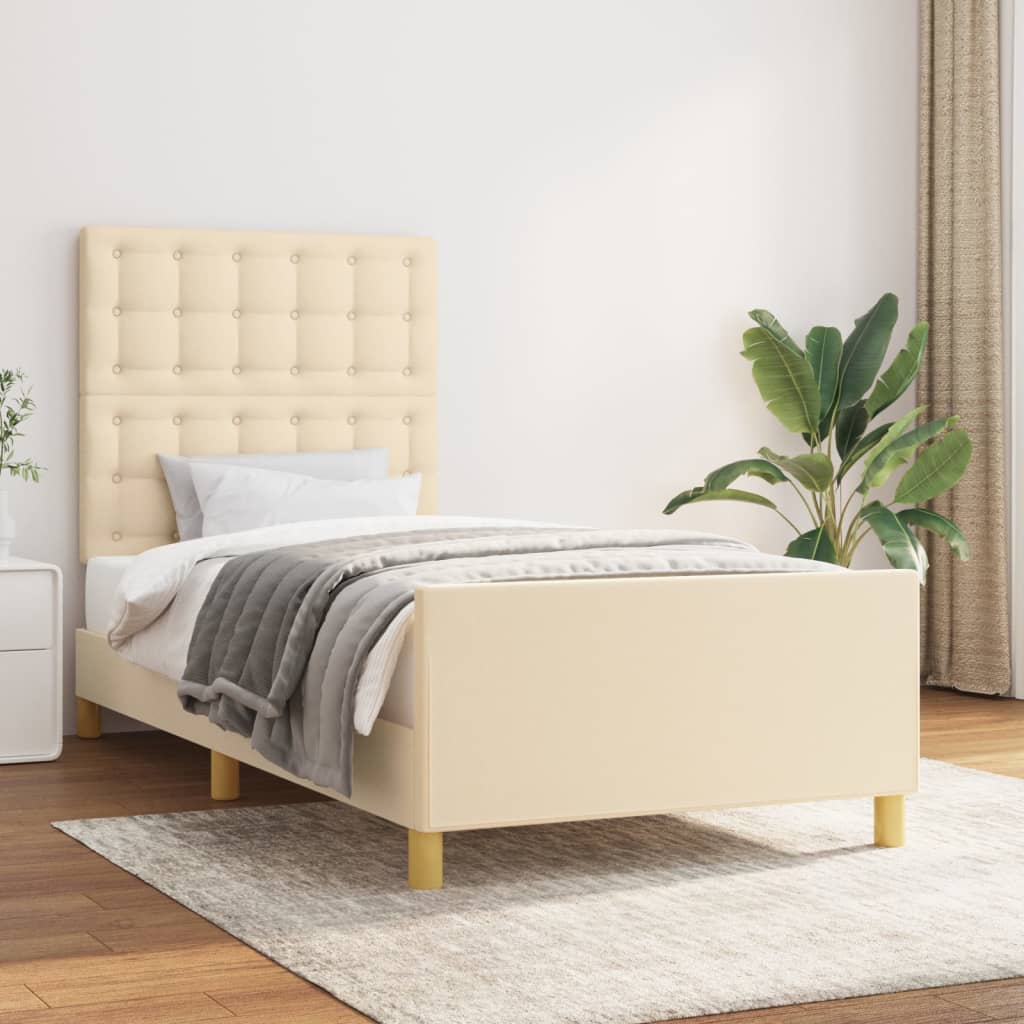 Estructura de cama con cabecero de tela color crema 90x190 cm | Leroy ...