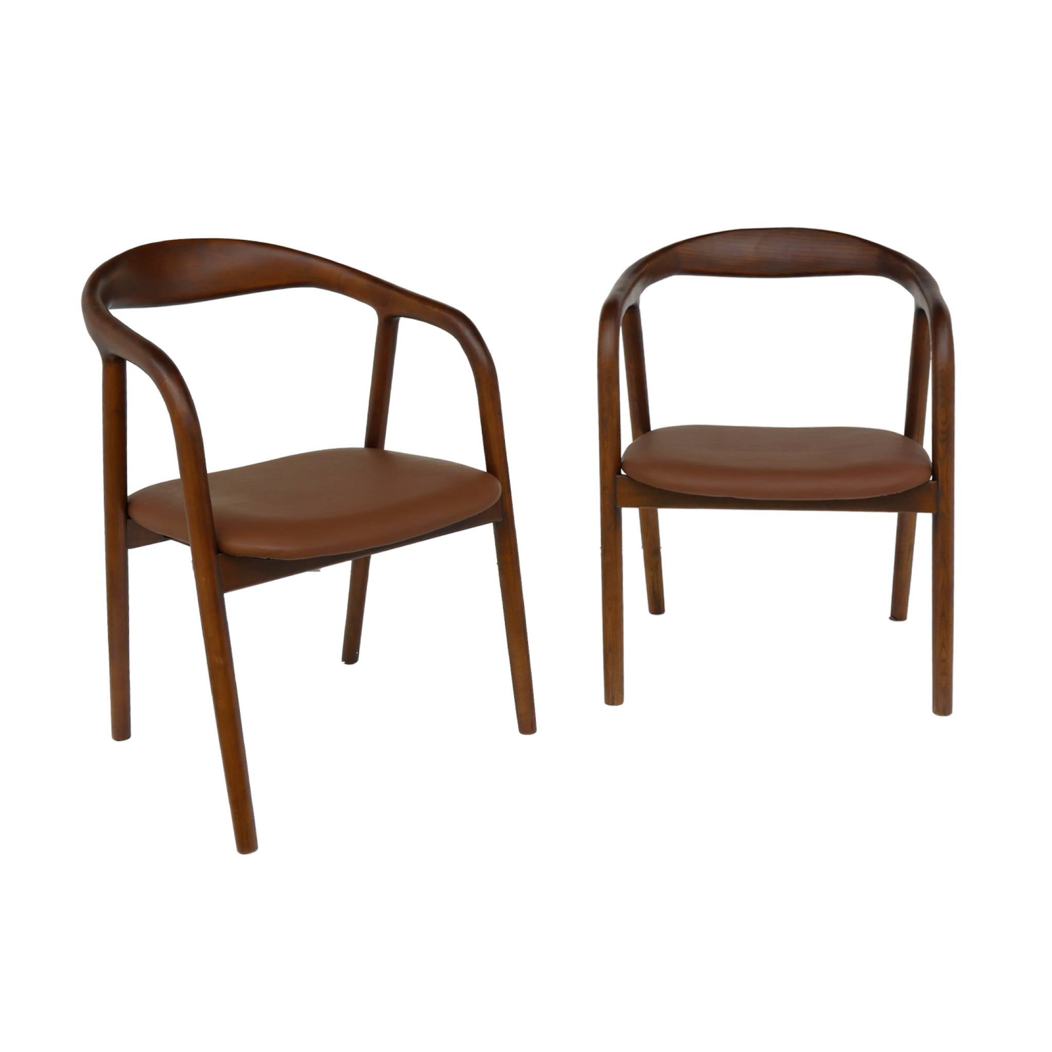 Sillones de madera de hevea y polipiel, set de 2, Sara, Nogal, 55x57x79 ...