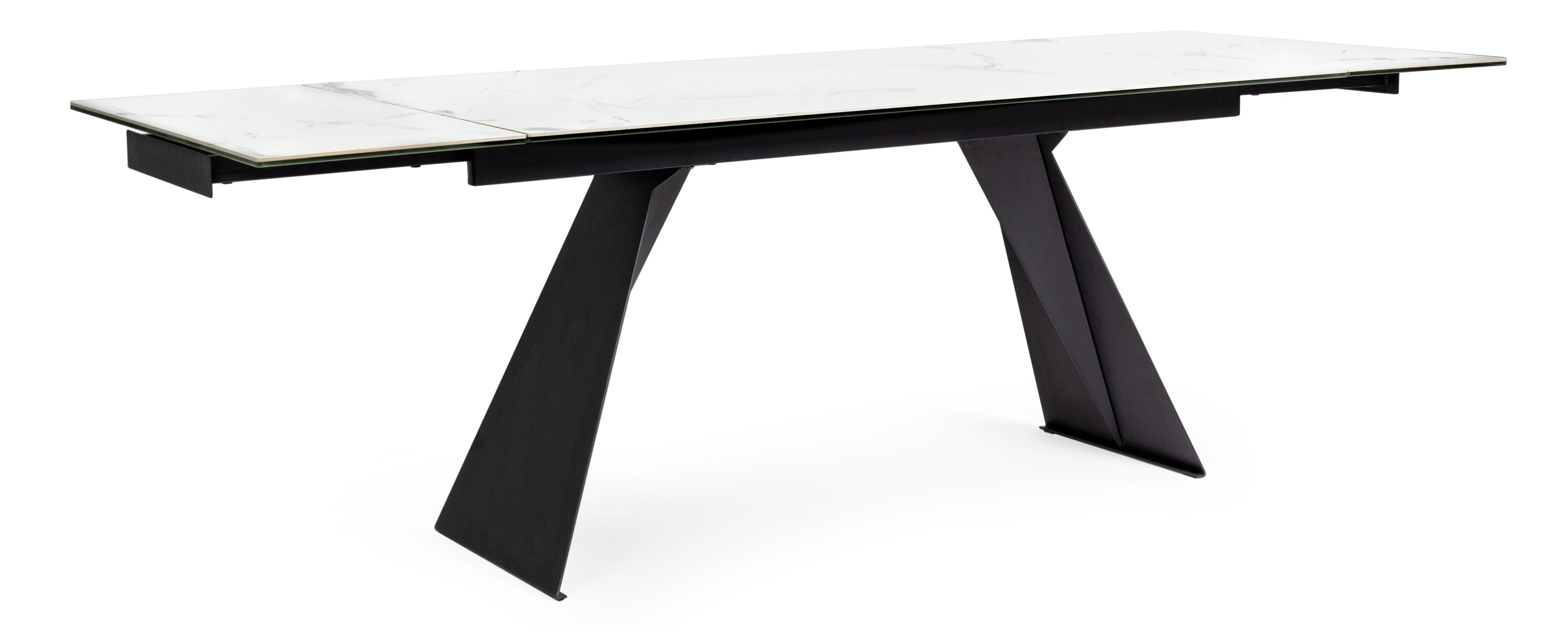 Table extensible 6 à 12 places en céramique blanc et acier noir Bakoa ...