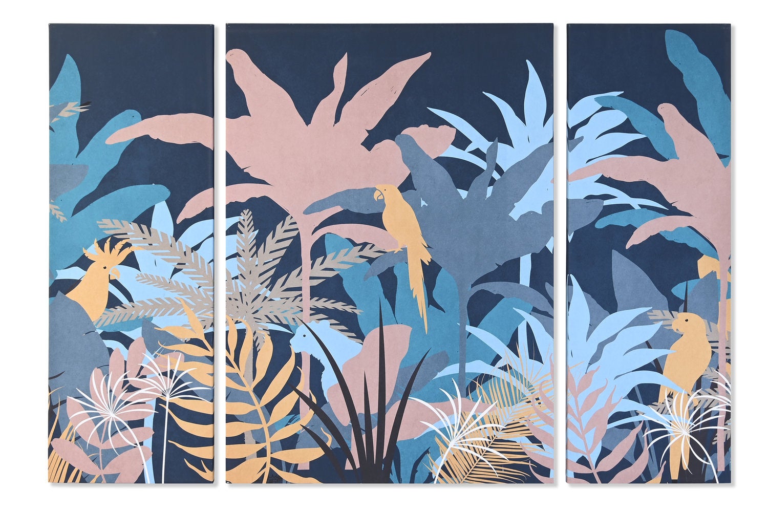 Tableau Set 3 Toile Mdf 140x3,8x100 Bleu Jungle | Leroy Merlin