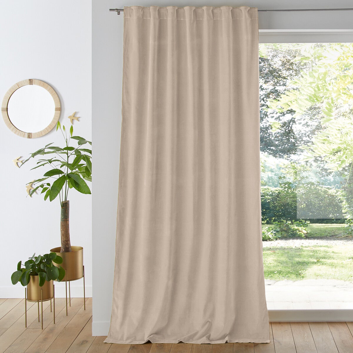 Rideau velours finition pattes cachées, Velvet - Beige - 260 x 135 cm ...