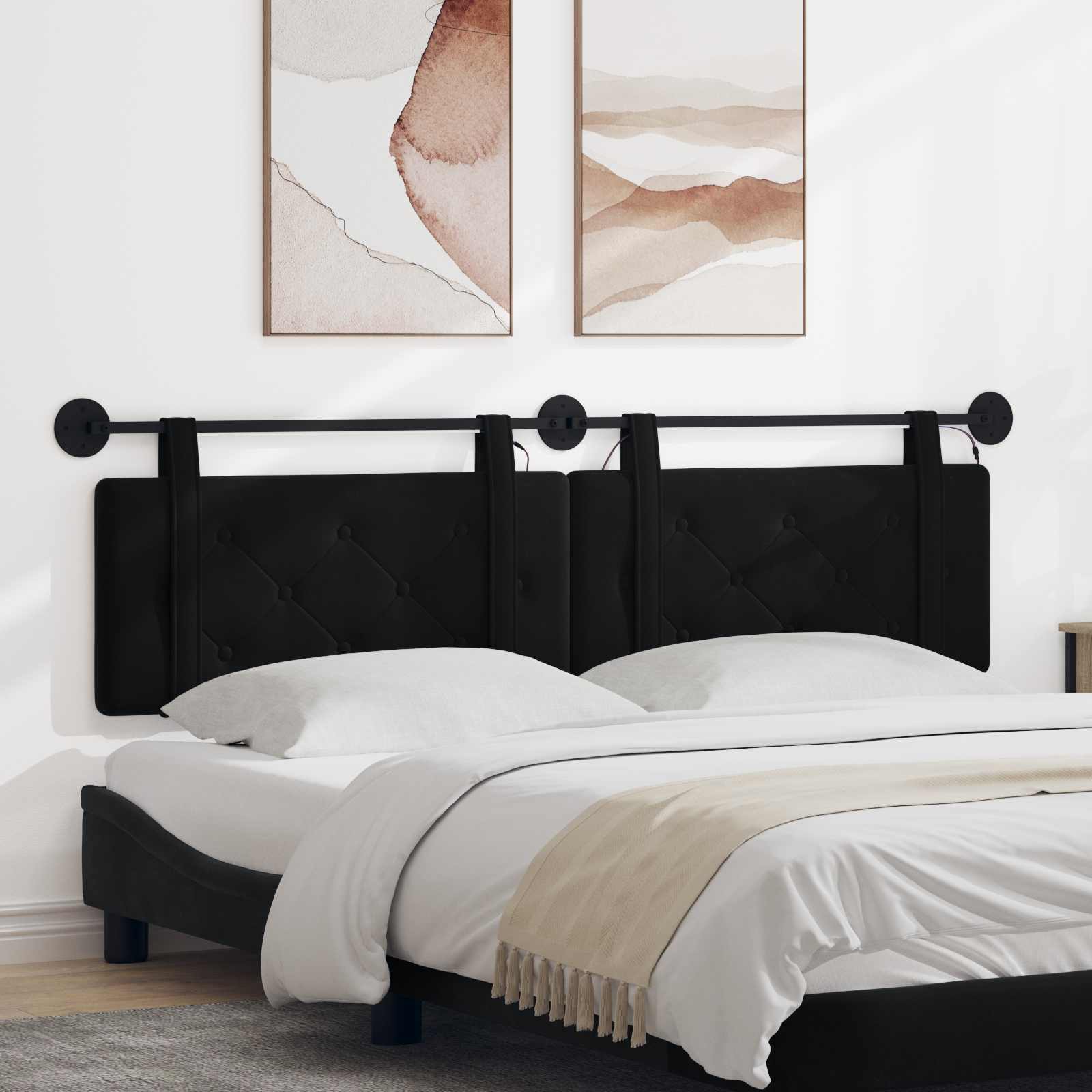 Tête de lit suspendue Avec lumière LED Noir Velours | Leroy Merlin