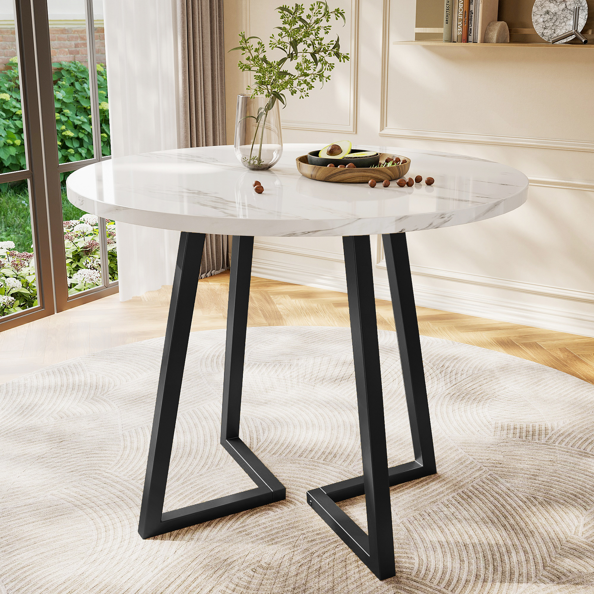 Table ronde 80 cm avec motif marbre, table de cuisine moderne, pied ...