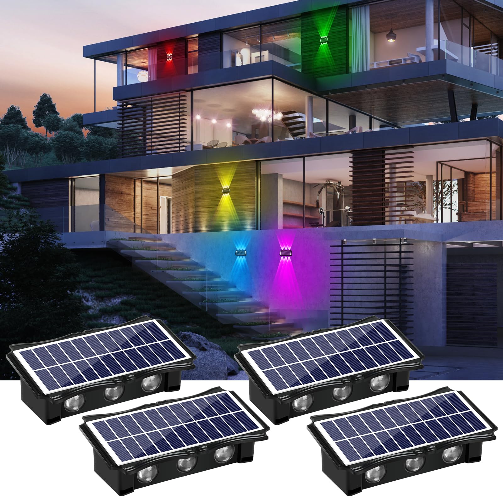 6 luces solares de pared multicolor, luz solar para exteriores arriba y ...