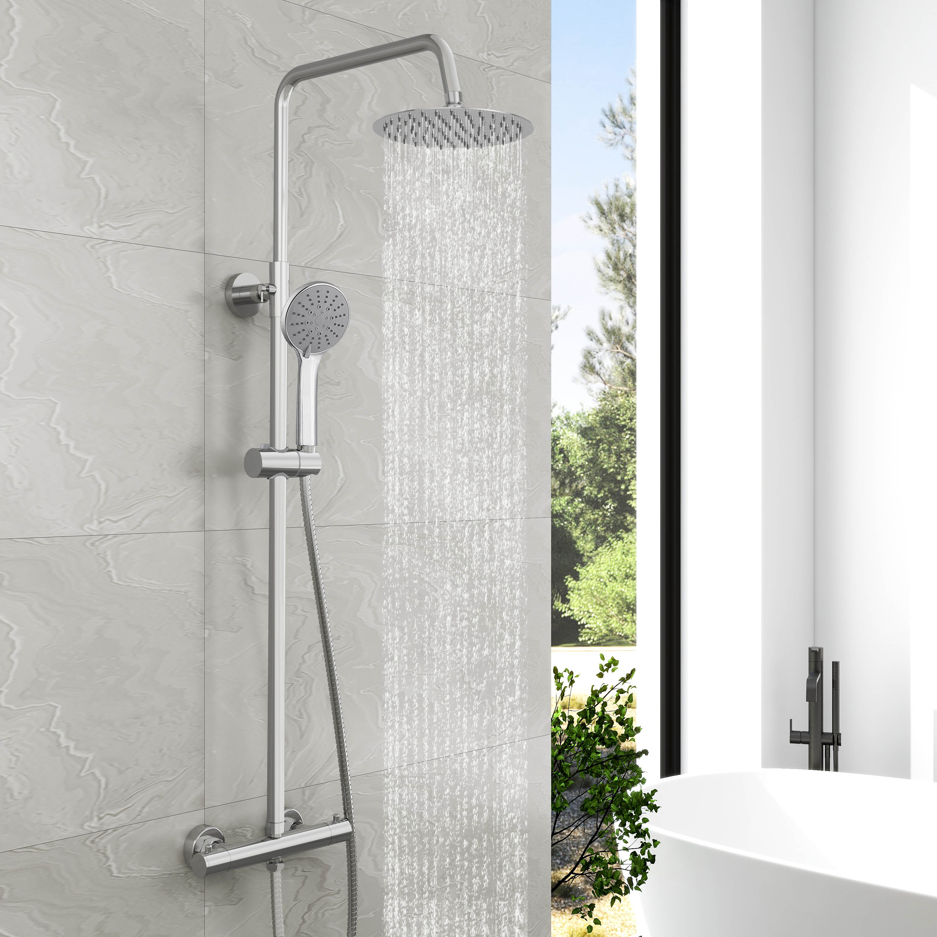 AICA Colonne de douche thermostatique 73-117cm avec pomme de douche ...