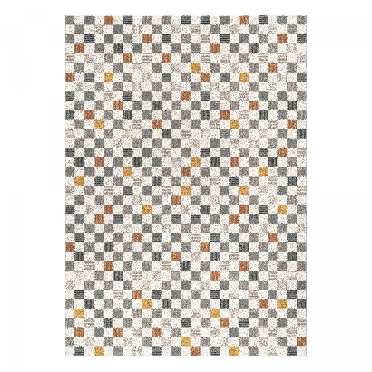 Tapis salon 120x170 tissé crème et gris rectangle motif géométrique ...