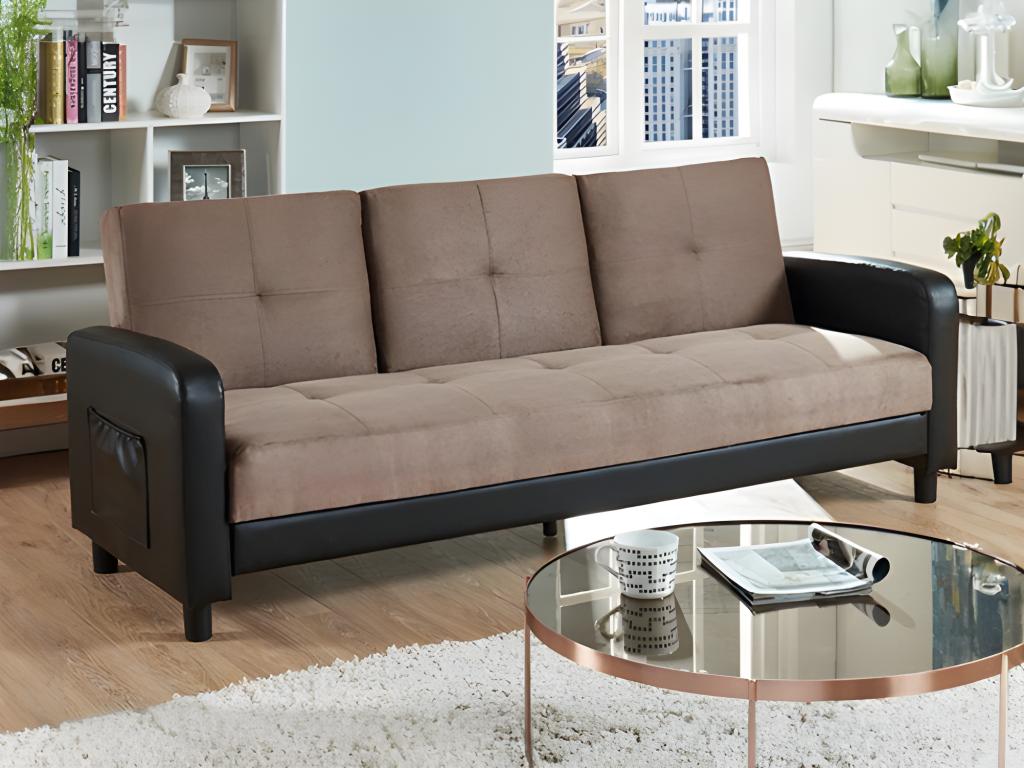 Canapé 3 places convertible en microfibre et simili DAILLY - Bicolore ...